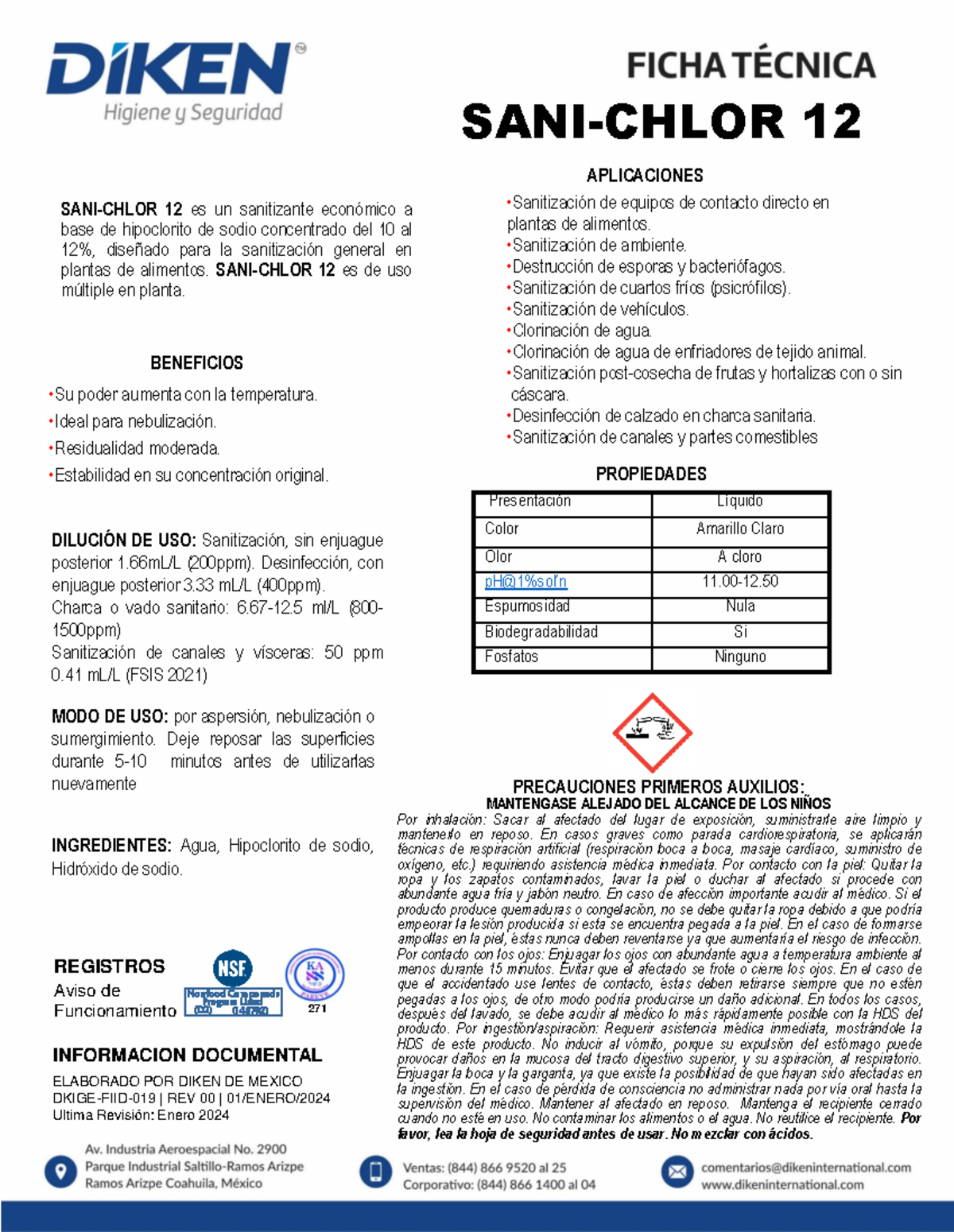 SANI- Chlor 12 Ficha Técnica - SANI-CHLOR 12 • Su poder aumenta con la ...
