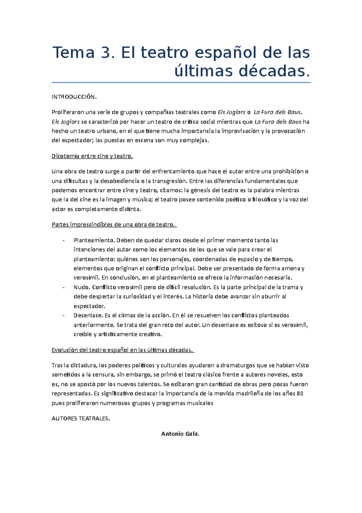 Tema 3. Teatro - Apuntes 1 - Tema 3. El teatro español de las últimas ...