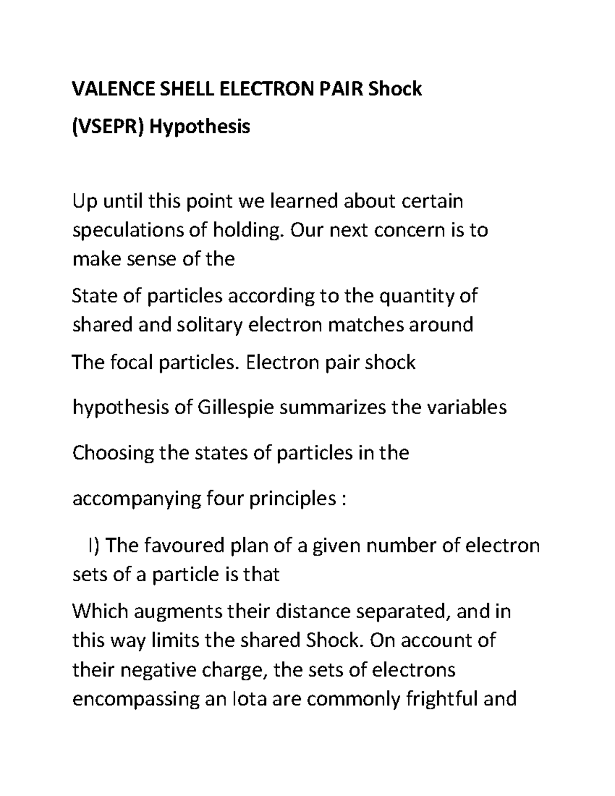 Electronic theory of valency - VALENCE SHELL ELECTRON PAIR Shock (VSEPR ...