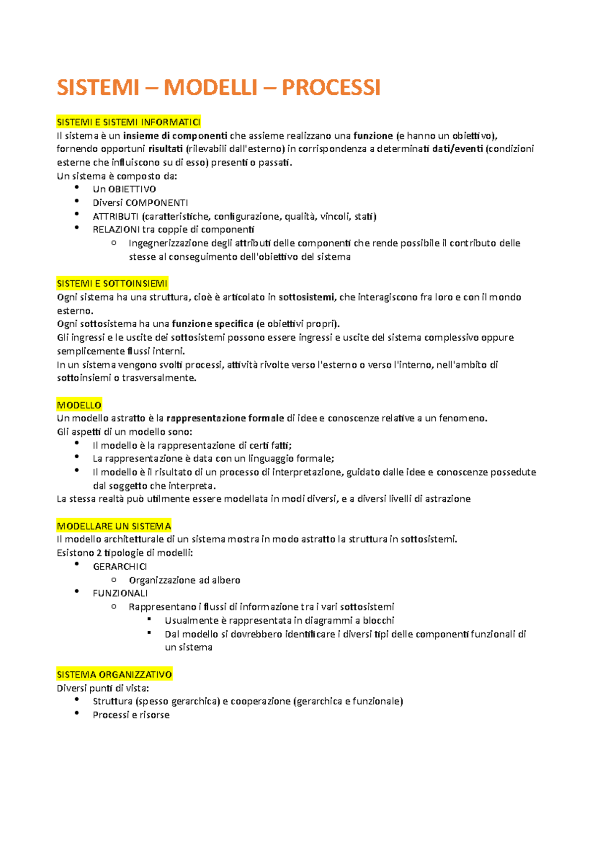 Appunti Completi - SISTEMI – MODELLI – PROCESSI SISTEMI E SISTEMI ...