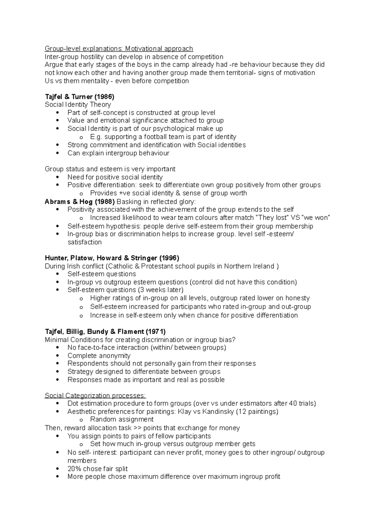 Group - Social psycho - Group-level explanations: Motivational approach ...