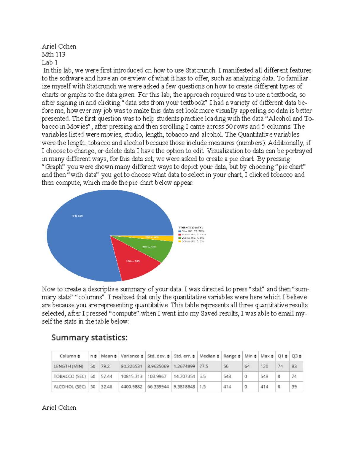 BRI - graphs included - Ariel Cohen Mth 113 Lab 1 In this lab, we were ...