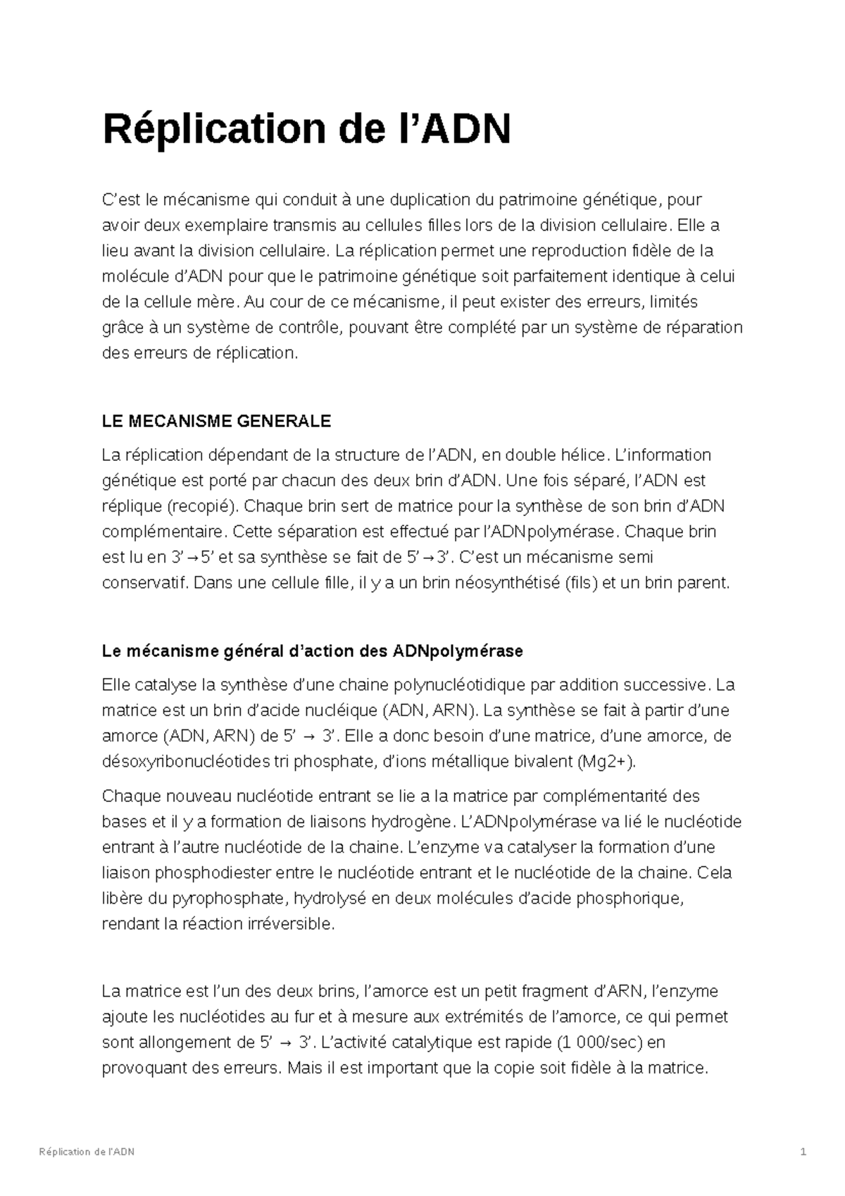 Réplication de l ADN - Réplication de l’ADN C’est le mécanisme qui ...