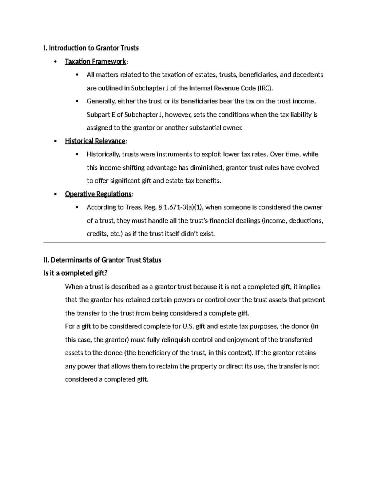 Grantor Trusts - Notes - I. Introduction to Grantor Trusts Taxation ...