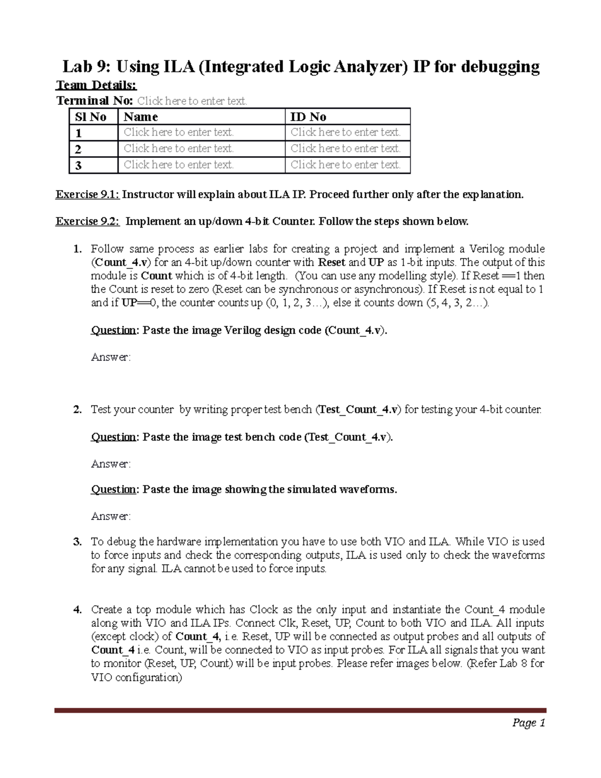 Fpga Lab8 Illinois Lab 9 Using Ila Integrated Logic Analyzer Ip For Debugging Team Details