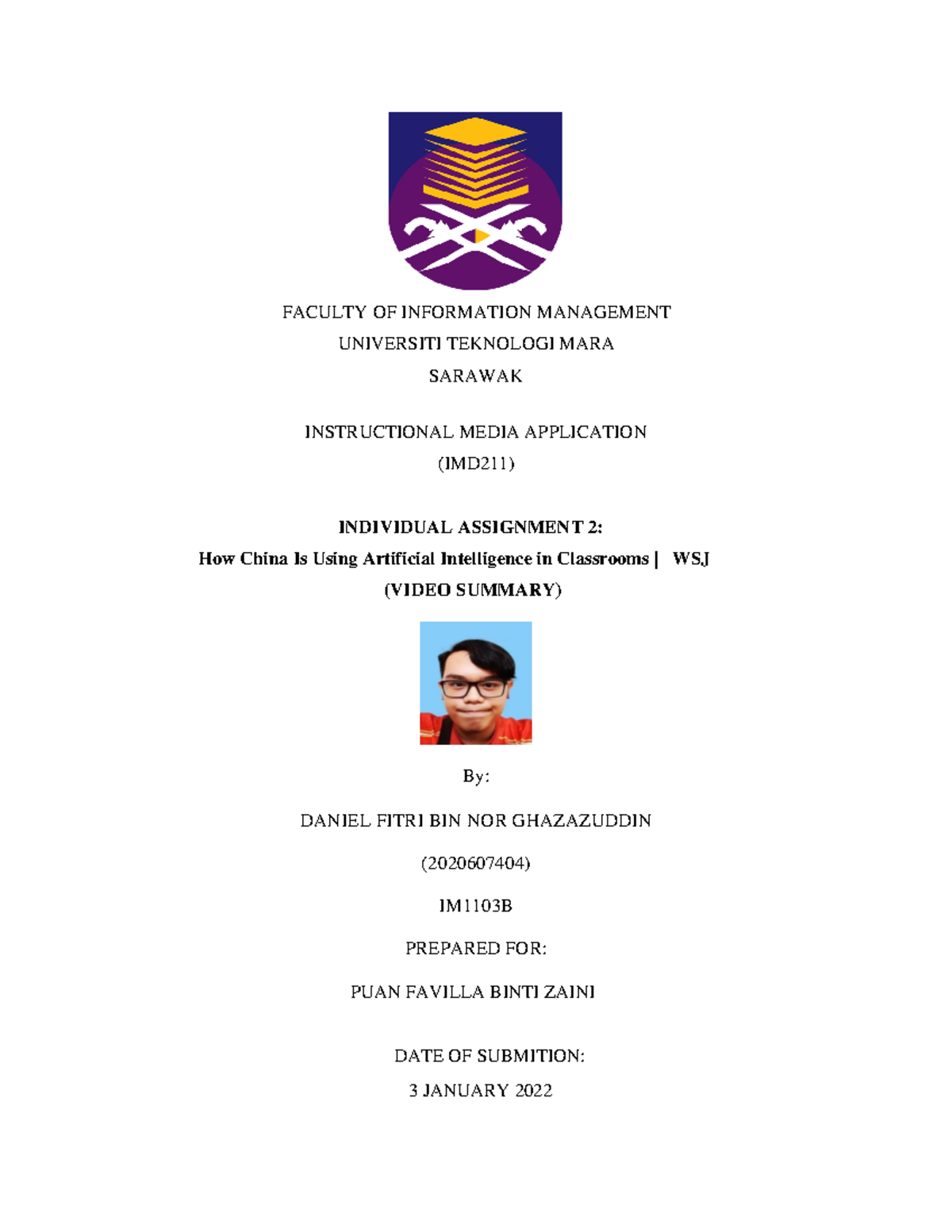 IMD211(ID2)-IM110 3B- Daniel Fitri BIN NOR Ghazazuddin - FACULTY OF ...