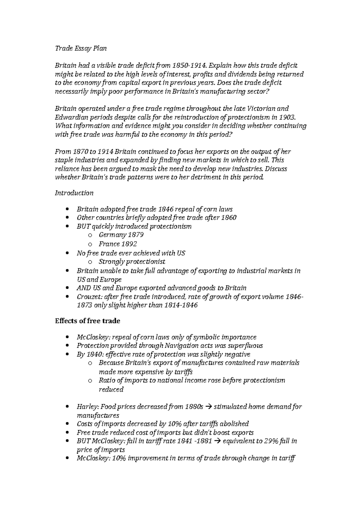 Trade Essay Plan - Grade: 1st - Trade Essay Plan Britain had a visible ...