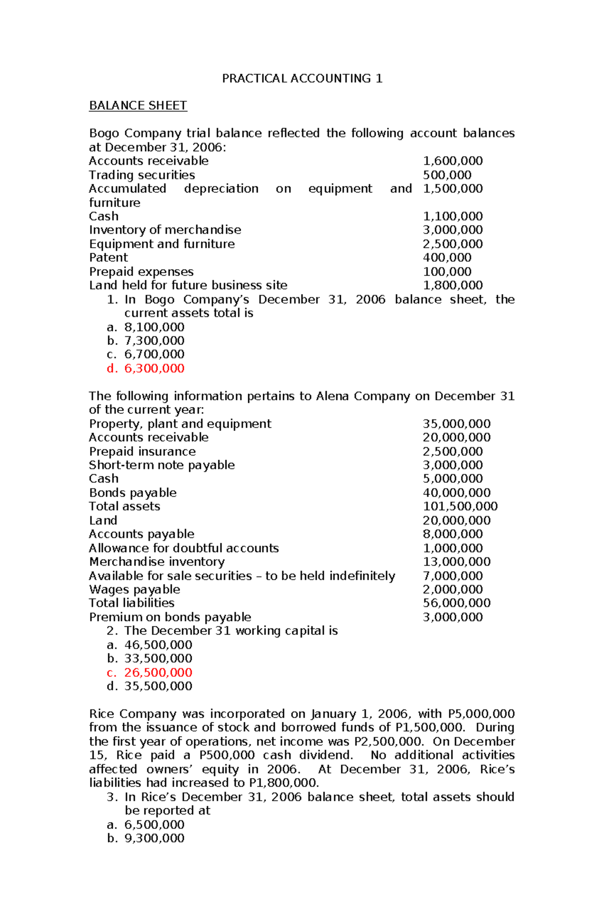 Balance Sheet Valix C1Valix PRACTICAL ACCOUNTING 1 BALANCE SHEET Bogo
