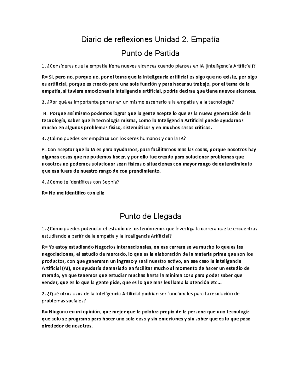 Diario de reflexiones Unidad 2. Empatia - Diario de reflexiones Unidad 2. Empatía Punto de ...