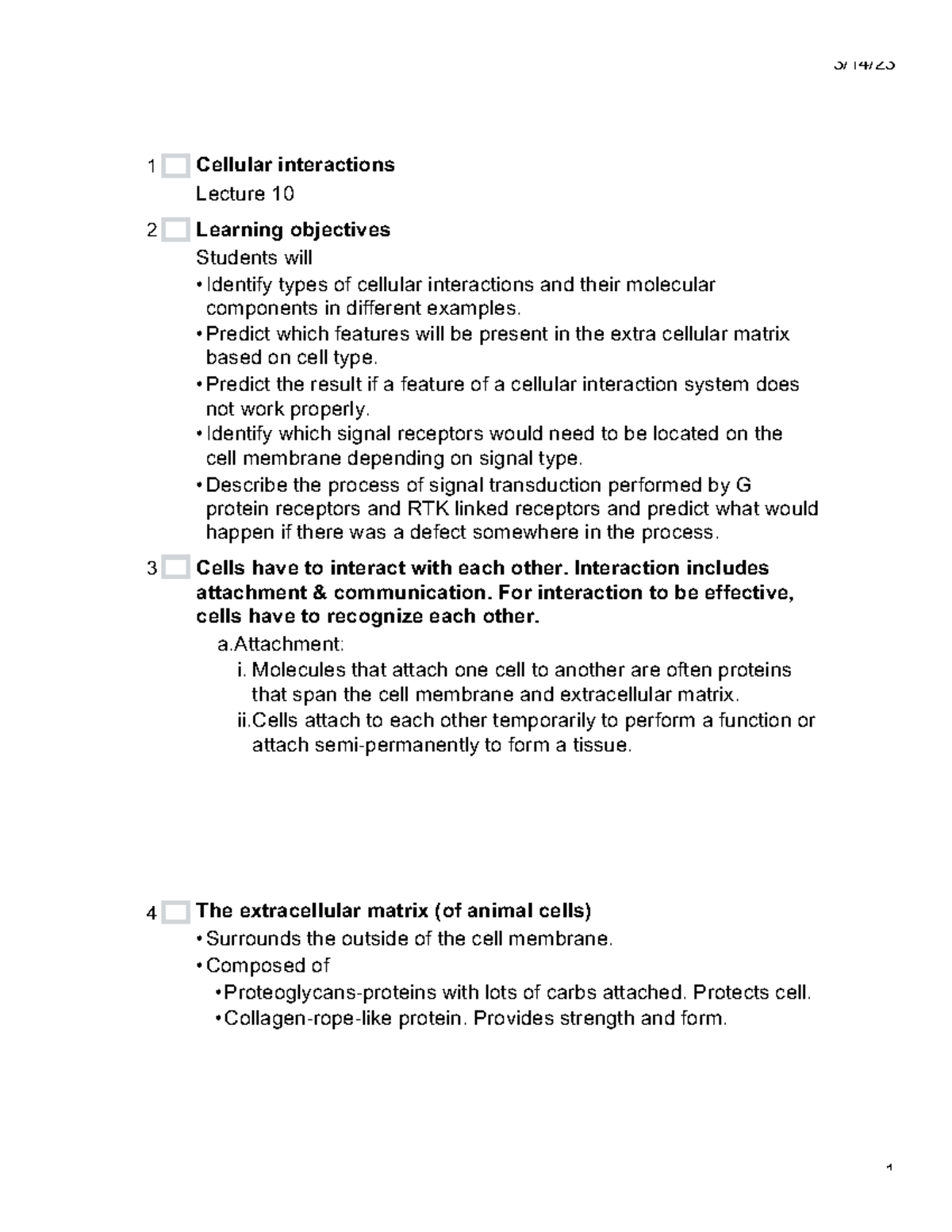 10``1 - Cellular Interactions Notes - 3/14/ 1 Cellular interactions ...