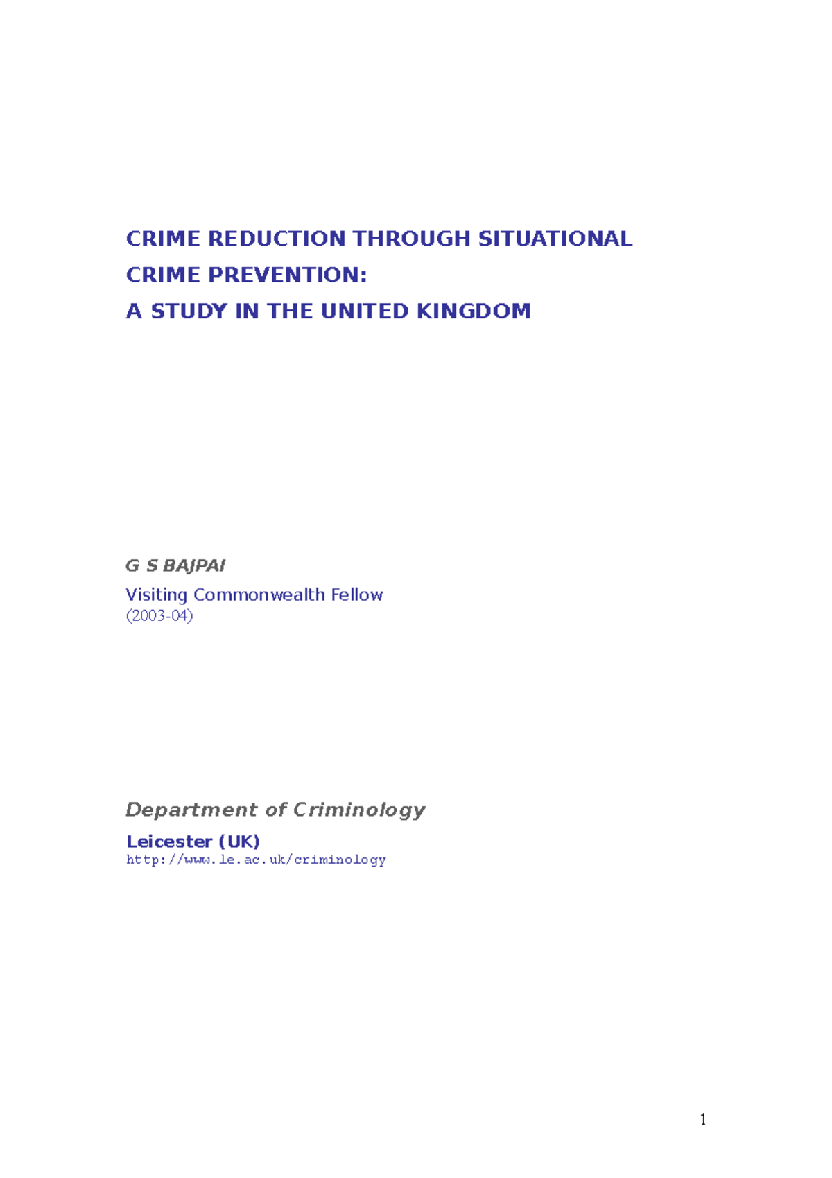 Crime Reduction Through Situational Crime Prevention - CRIME REDUCTION ...