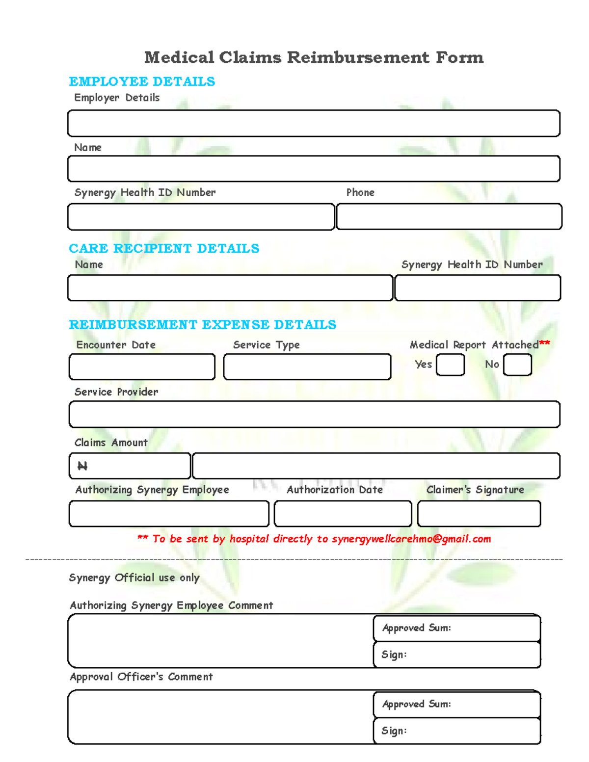 Medical Reimbursement Claim Form - Medical Claims Reimbursement Form ...