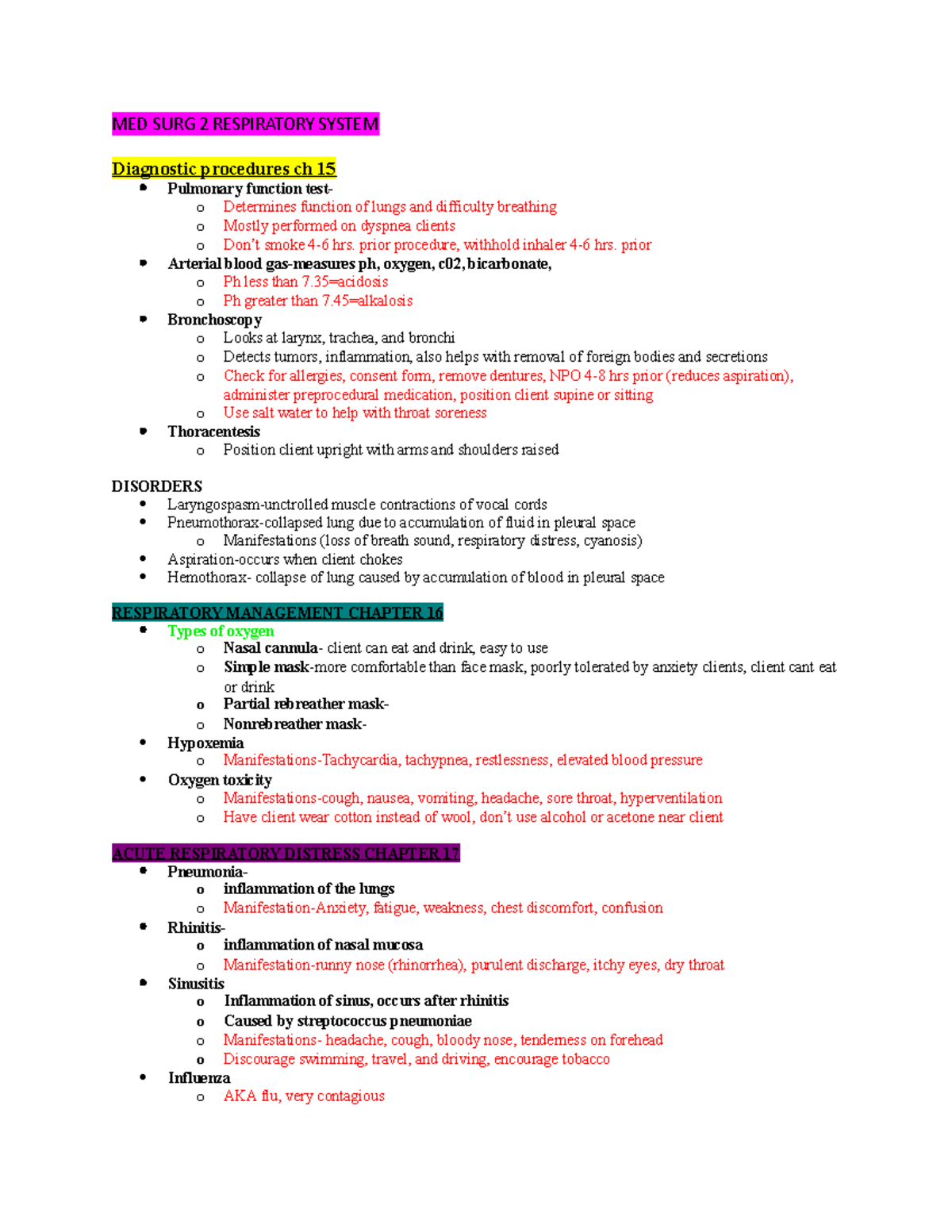 MED SURG 2 Respiratory System - MED SURG 2 RESPIRATORY SYSTEM ...