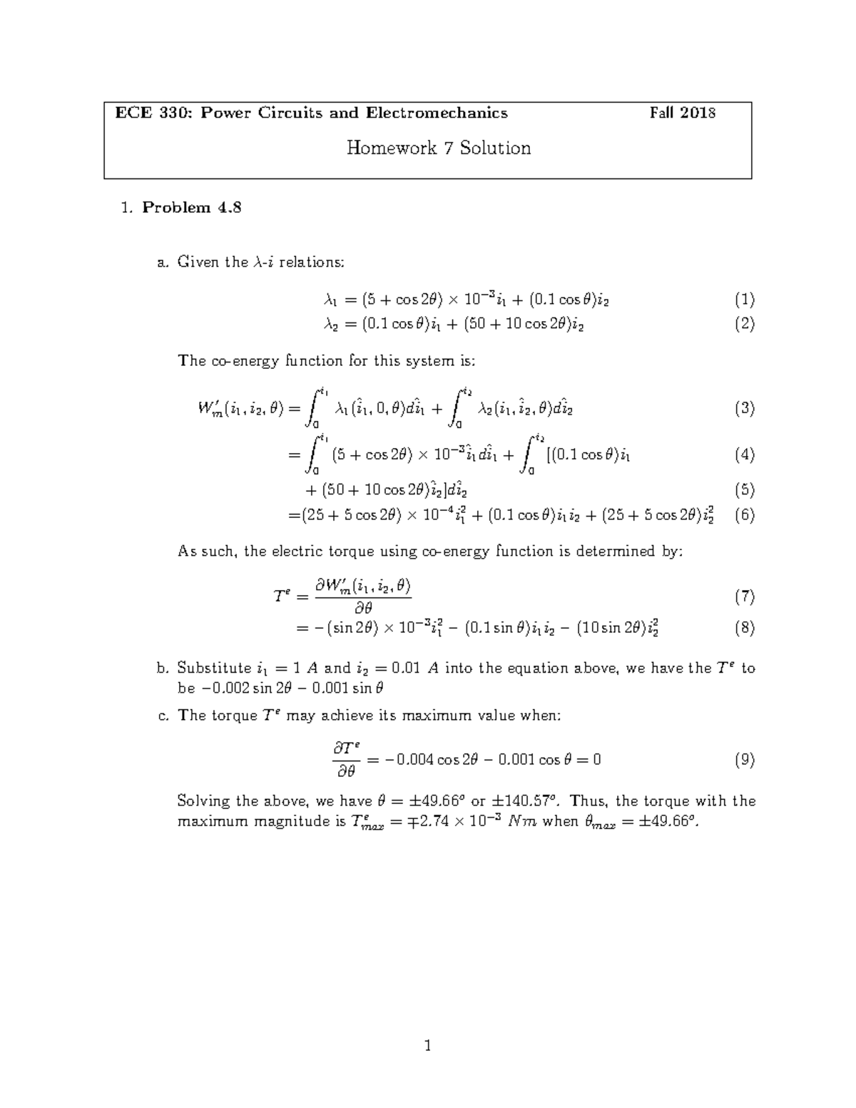 HW7 sol - spring 2019 hw 7 - ECE 330: Power Circuits and Electromechanics Fall 2018 Homework 7 ...