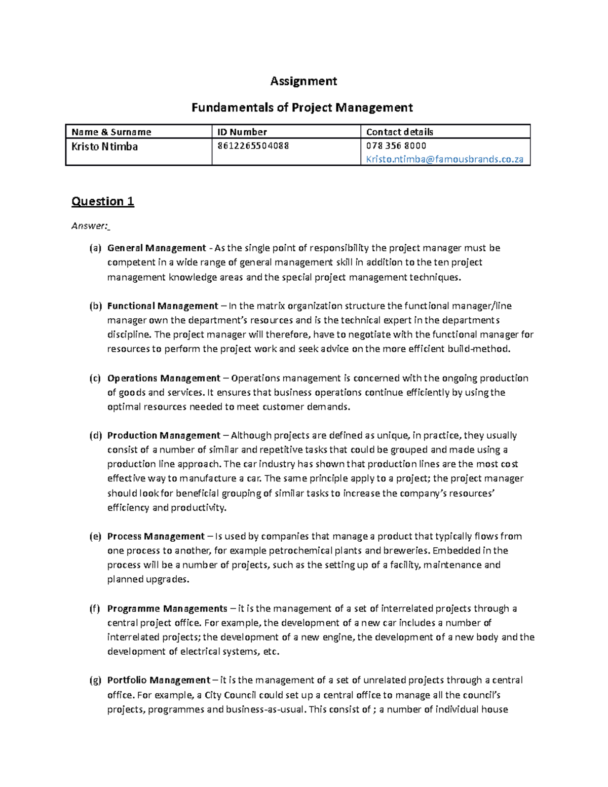 Assignment - Strategy - Assignment Fundamentals of Project Management ...