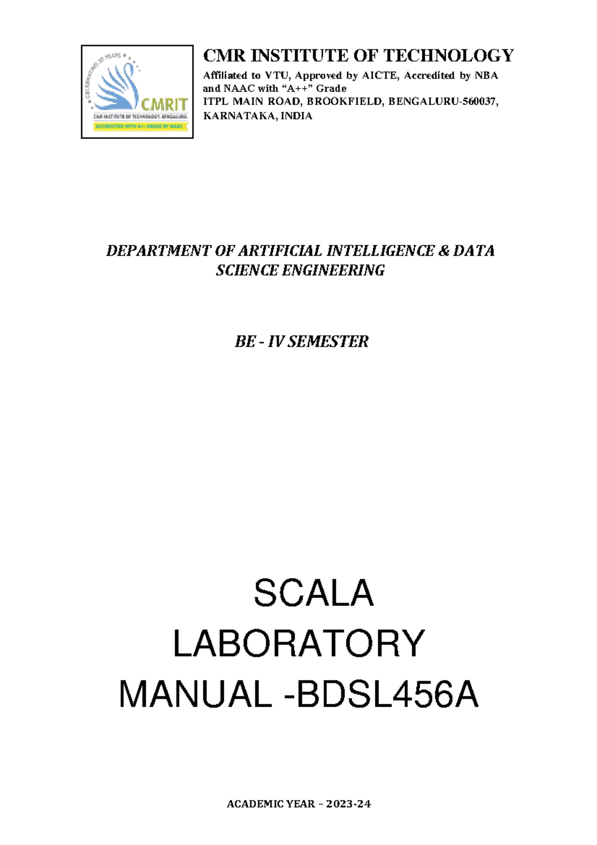 Scala LAB Manual - CMR INSTITUTE OF TECHNOLOGY Affiliated to VTU ...