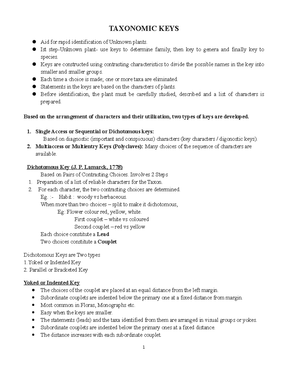Taxonomic Keys - Identification of plant - TAXONOMIC KEYS Aid for rapid ...