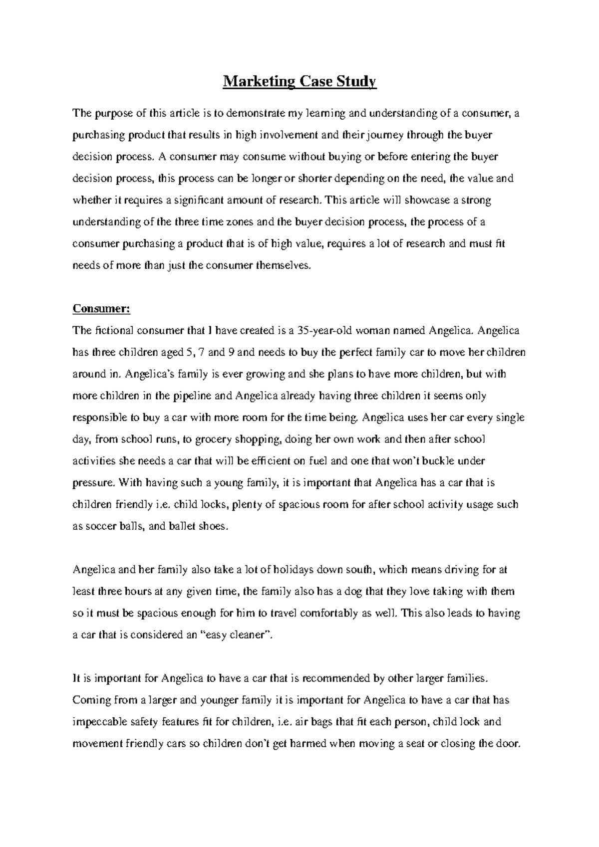 Marketing Case Study Example - Marketing Case Study The purpose of this ...