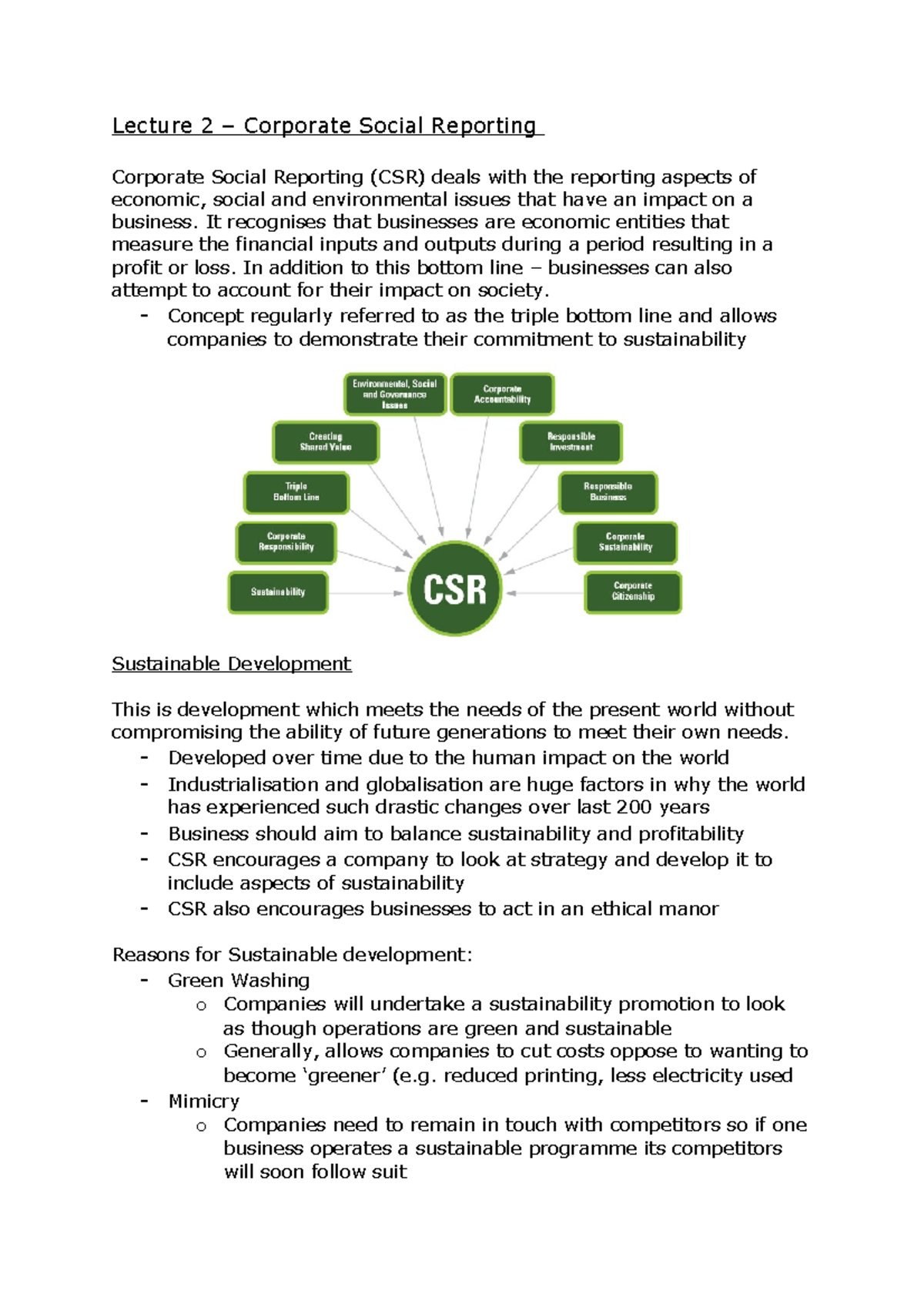 CSR Notes - Lecture 2 – Corporate Social Reporting Corporate Social ...
