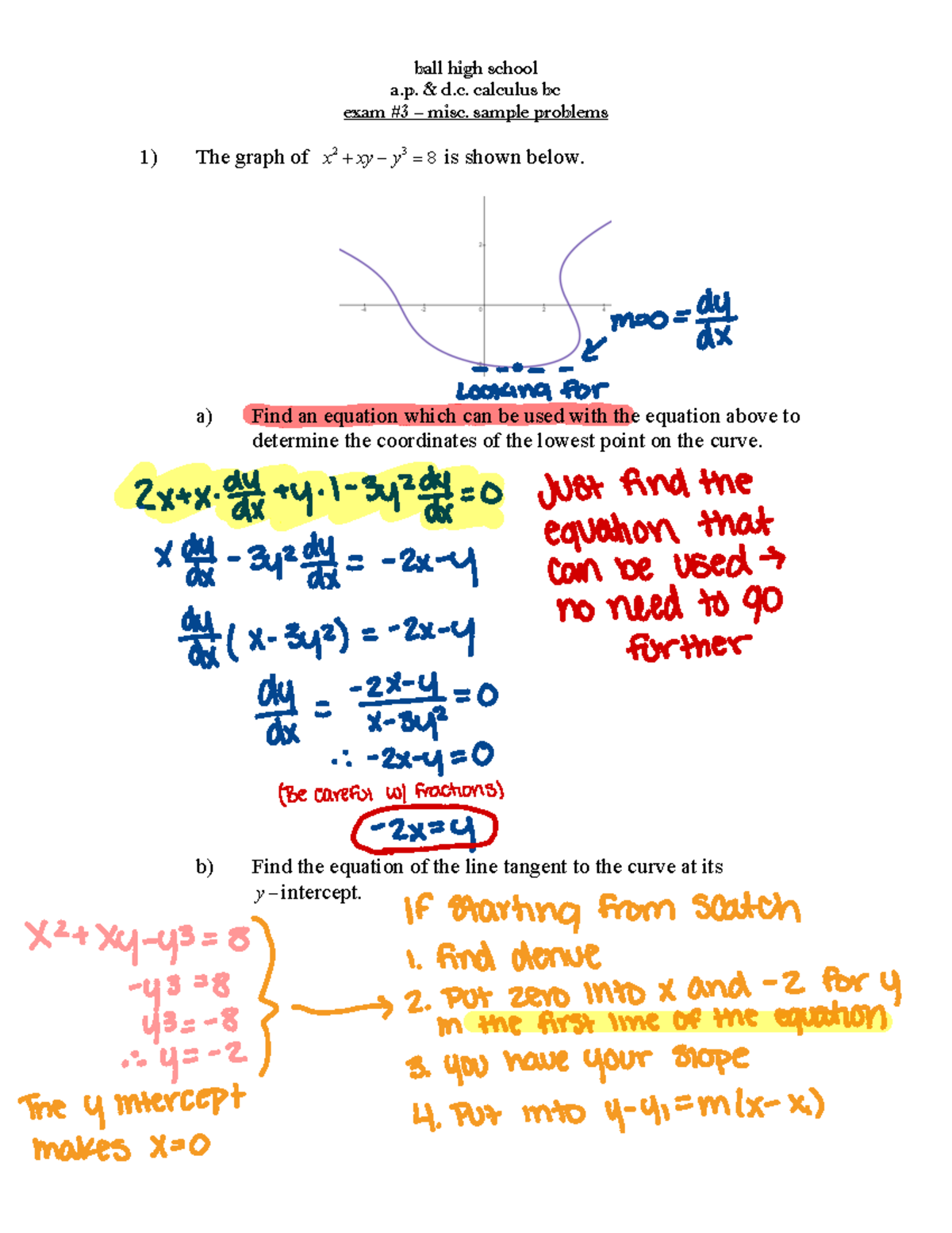 Exam 3 Practice Problems - ball high school a. & d. calculus bc exam #3 ...