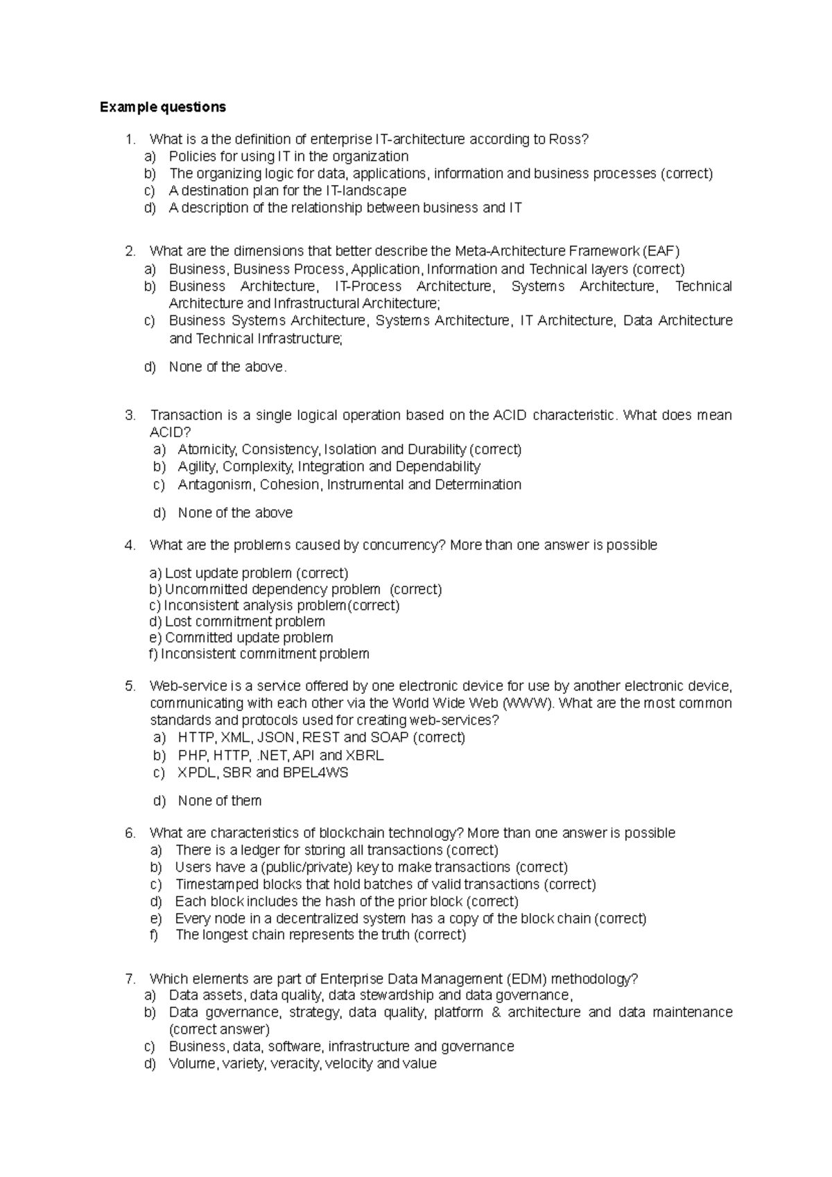 Example questions - exam - Example questions What is a the definition ...