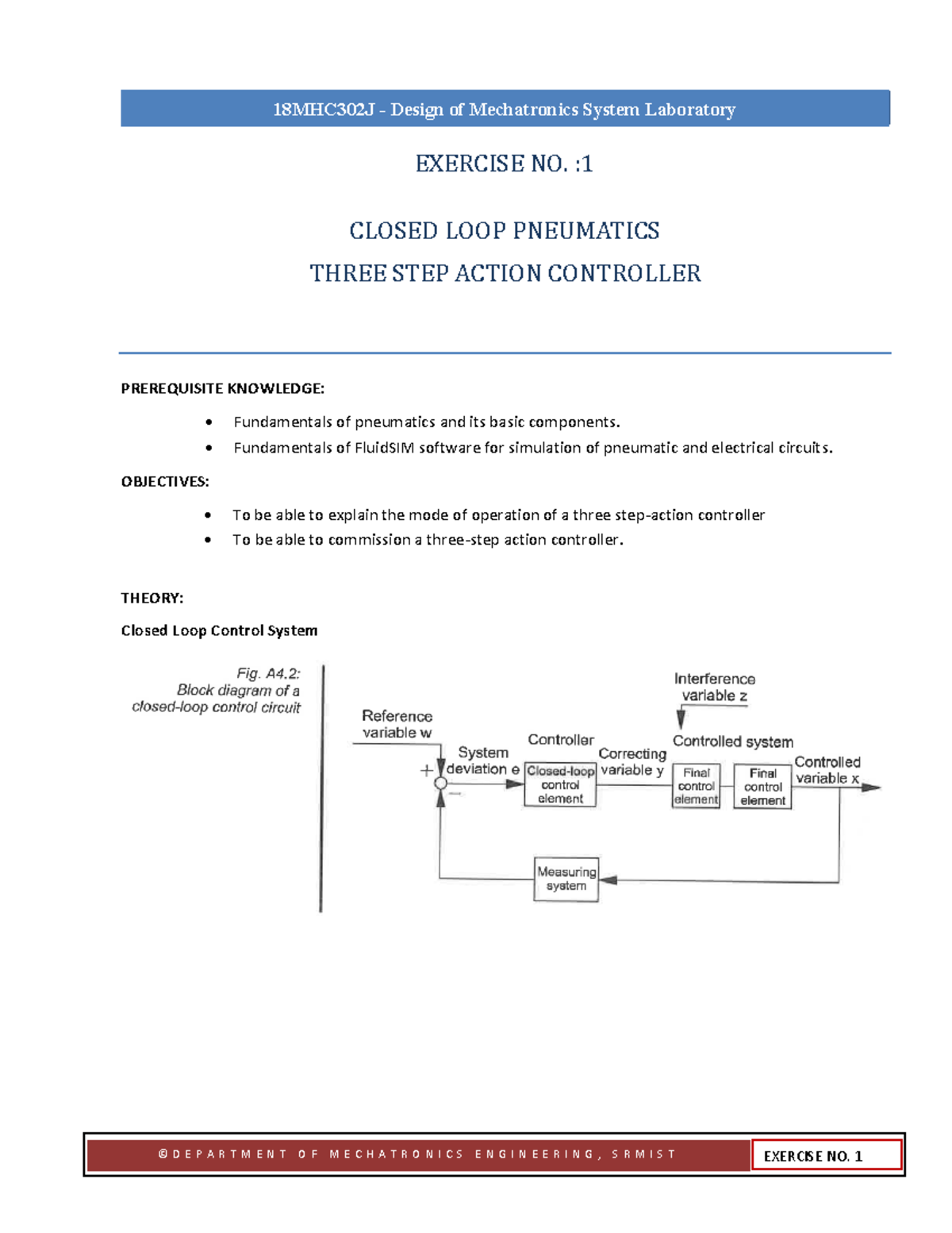 EX1 - Design of mechatronics systems notes and practical worksheet ...