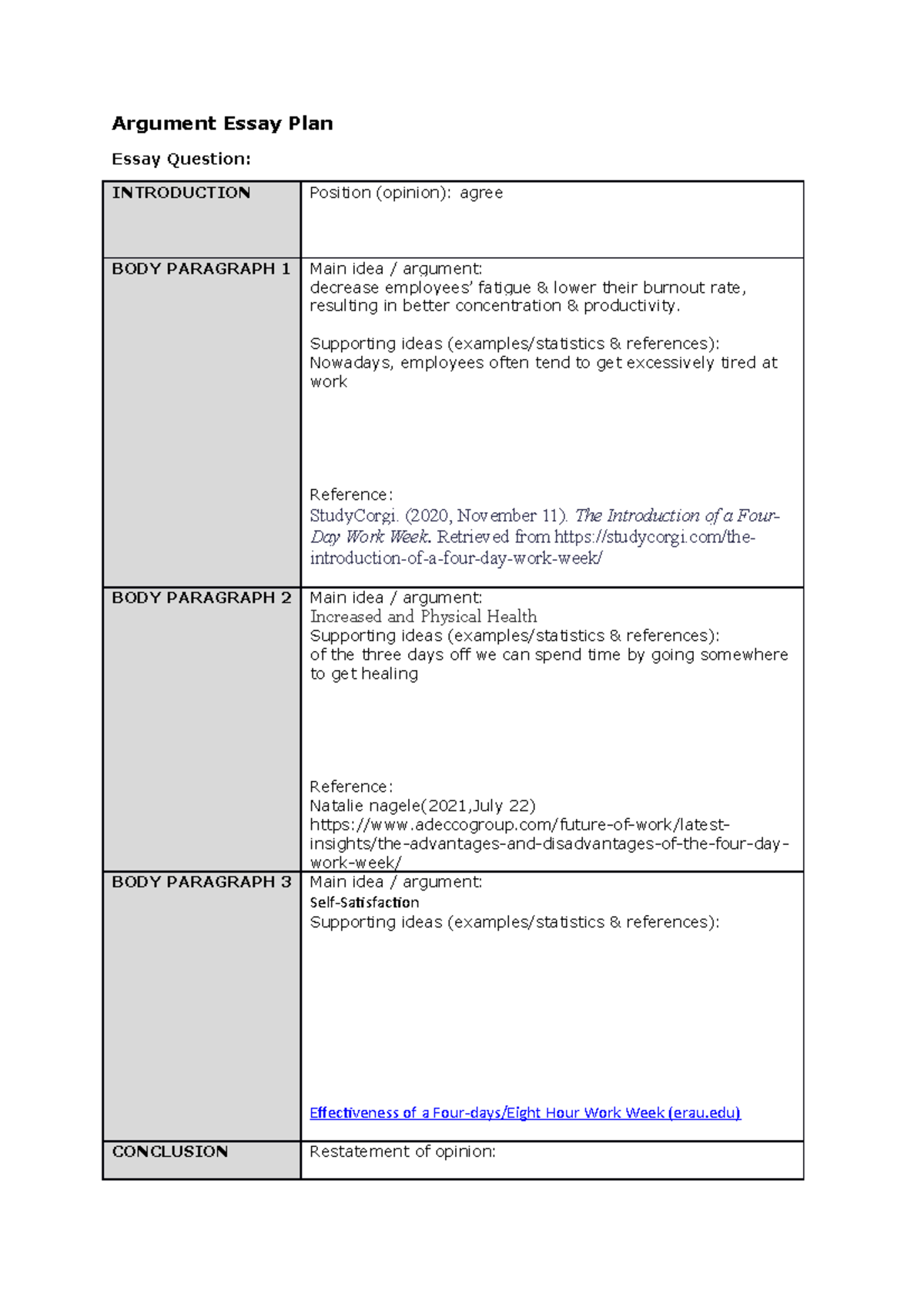 Argument Essay Plan Template - Argument Essay Plan Essay Question ...