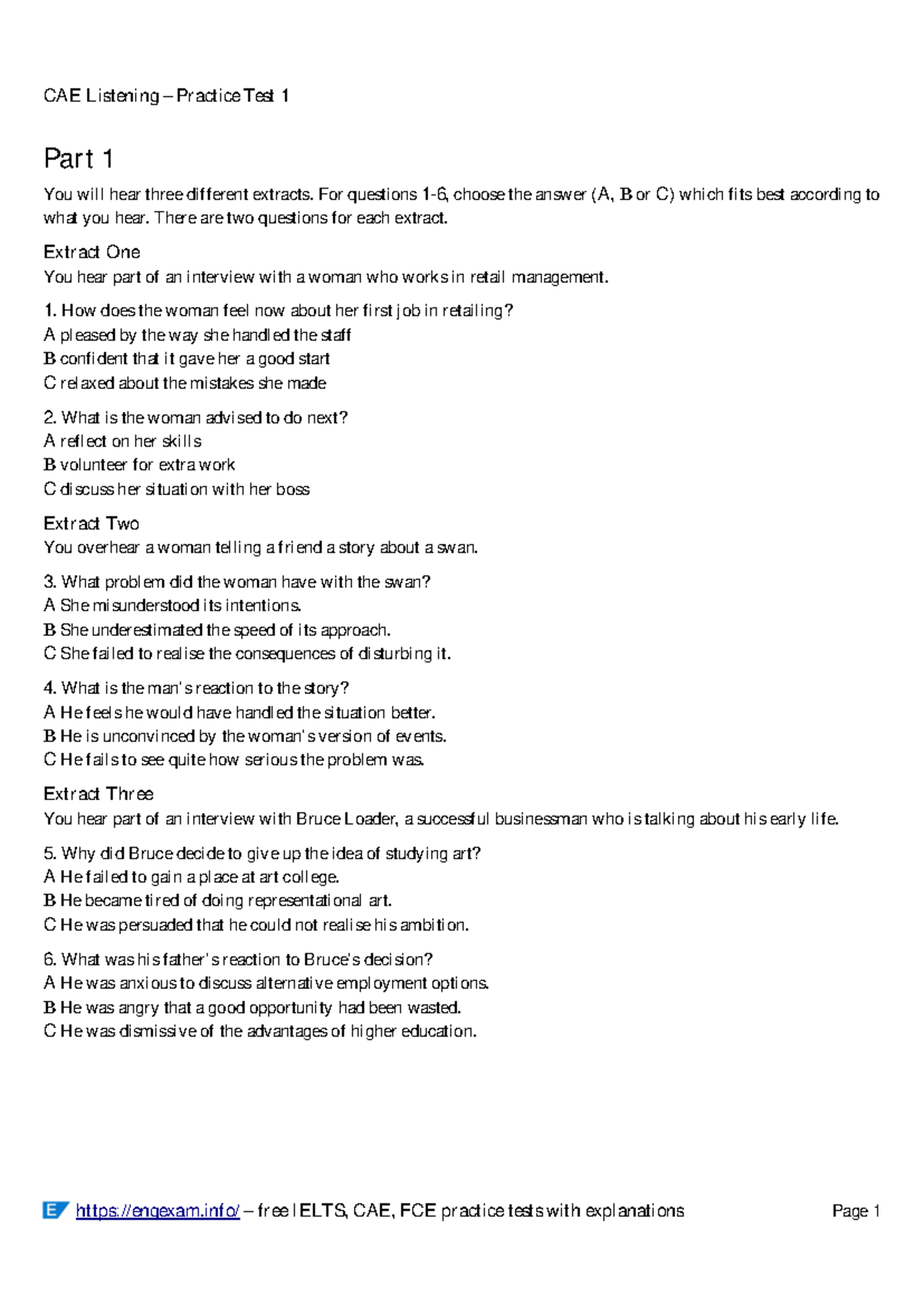 CAE Listening Practice Test 1 Printable v2 - Part 1 You will hear three ...