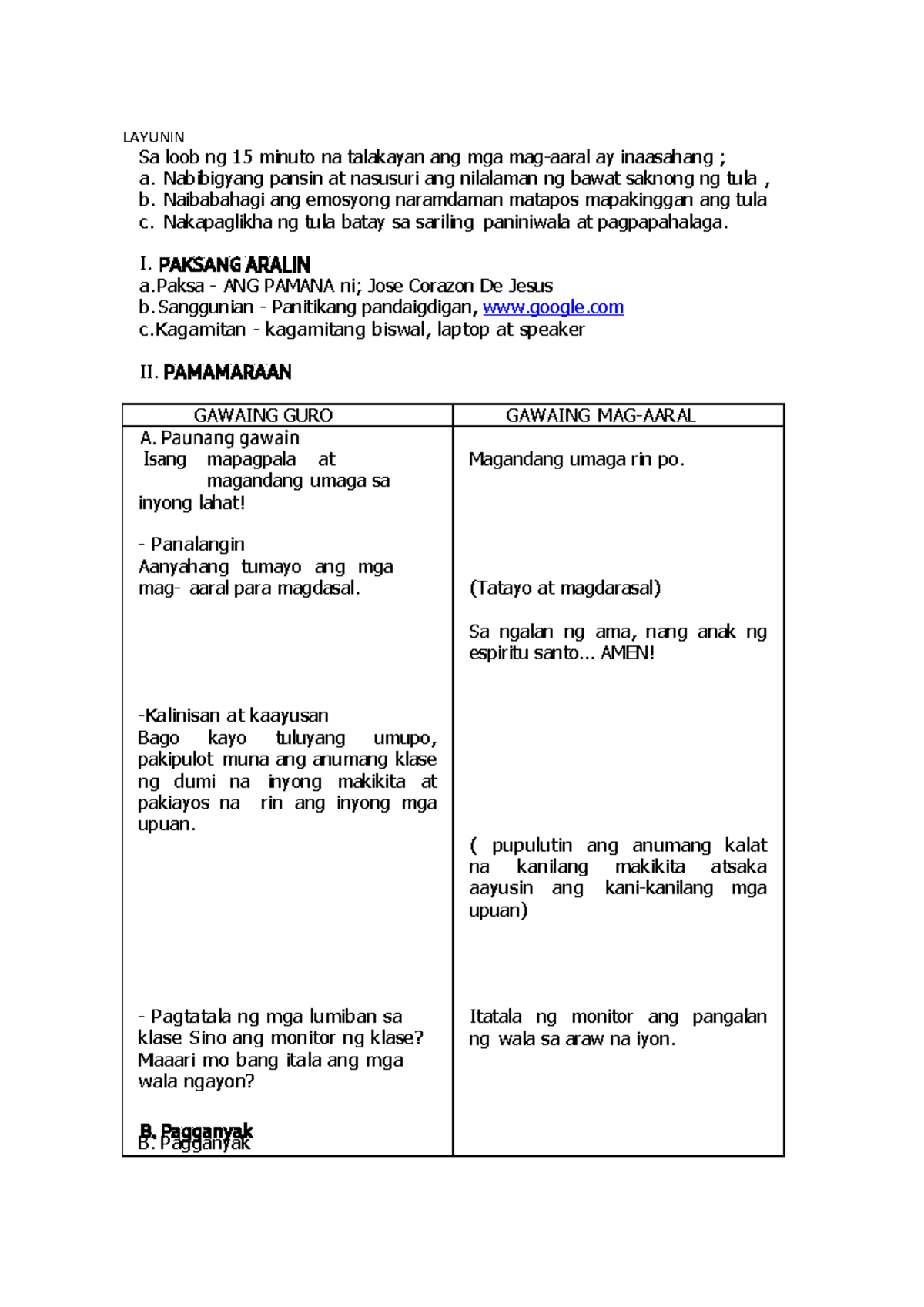 ANG Pamana - jfJHJTHHI - LAYUNIN Sa loob ng 15 minuto na talakayan ang ...