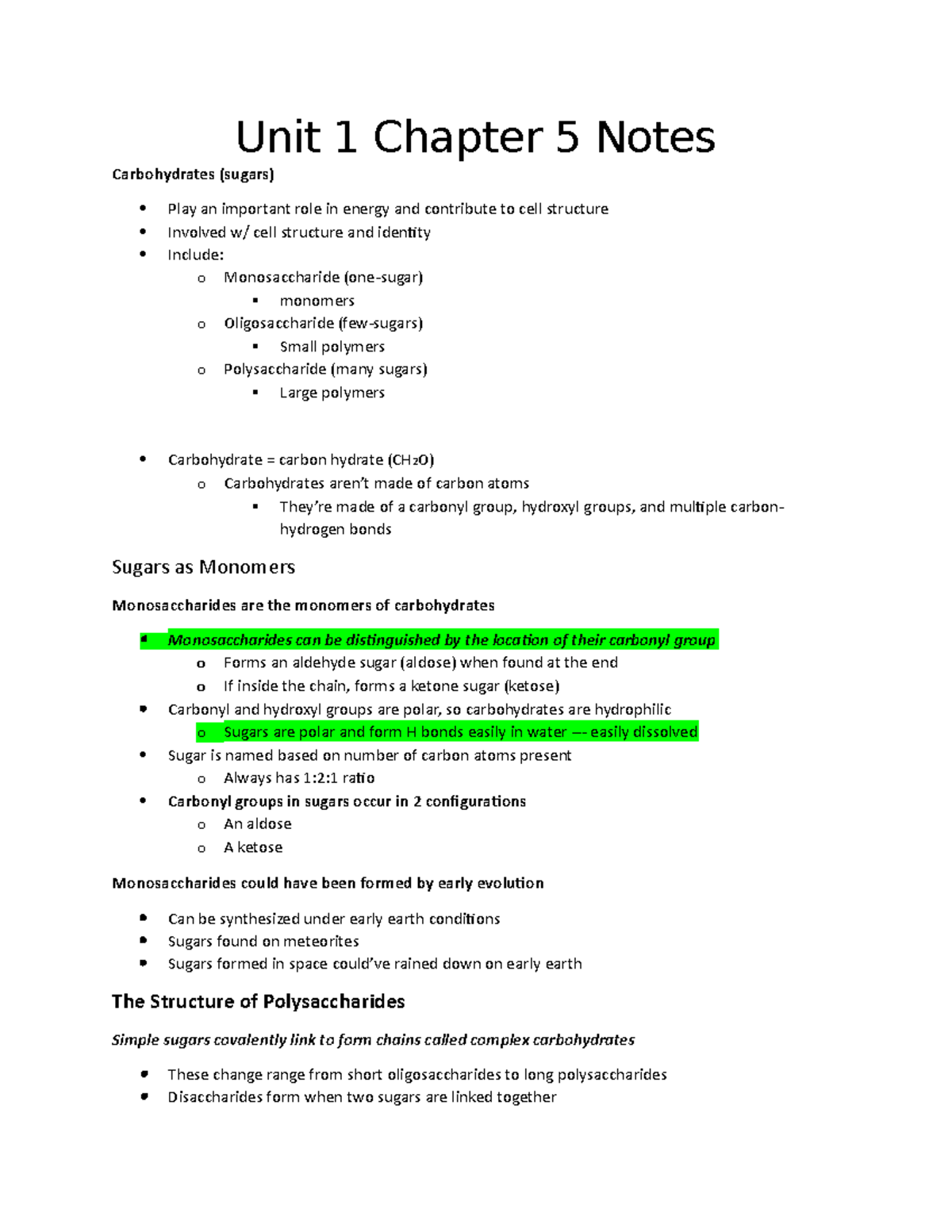 Unit 1 Chapter 5 Notes - Bio 120 w/Mountjoy - Unit 1 Chapter 5 Notes ...