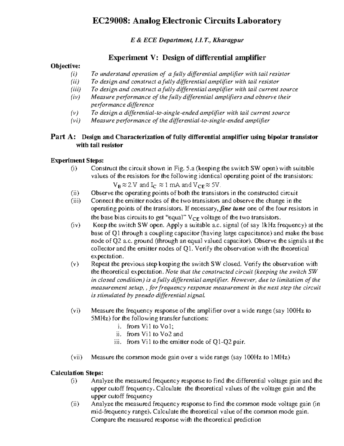 Manual of lab Experiments expt 5v3 - EC29008: Analog Electronic Circuits Laboratory E & ECE ...