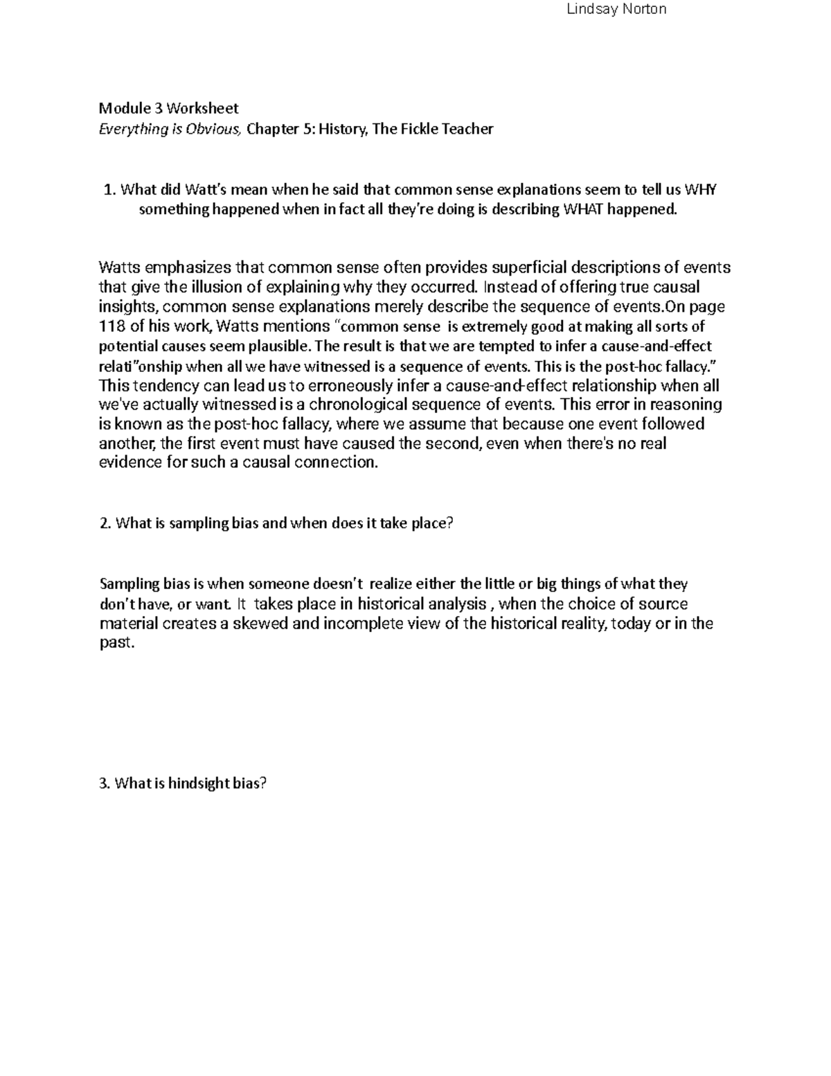 Module 3 Worksheet - Everything is Obvious Chapter 3 - History The ...