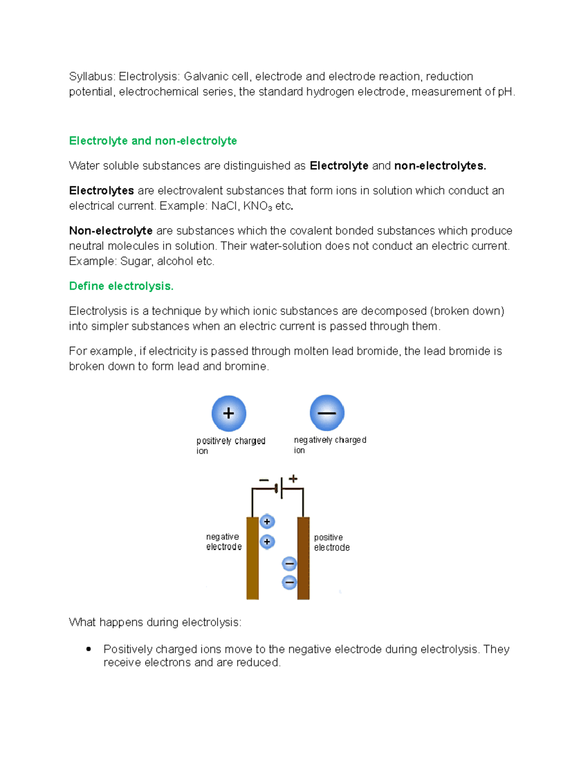 7. Electrolysis - Lecture notes 3.4 - Syllabus: Electrolysis: Galvanic ...