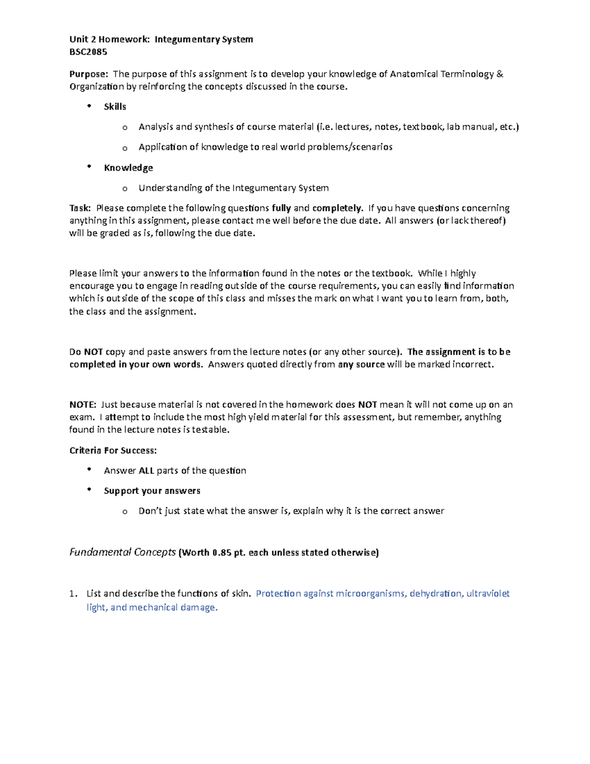 Homework-Integumentary System - Unit 2 Homework: Integumentary System ...