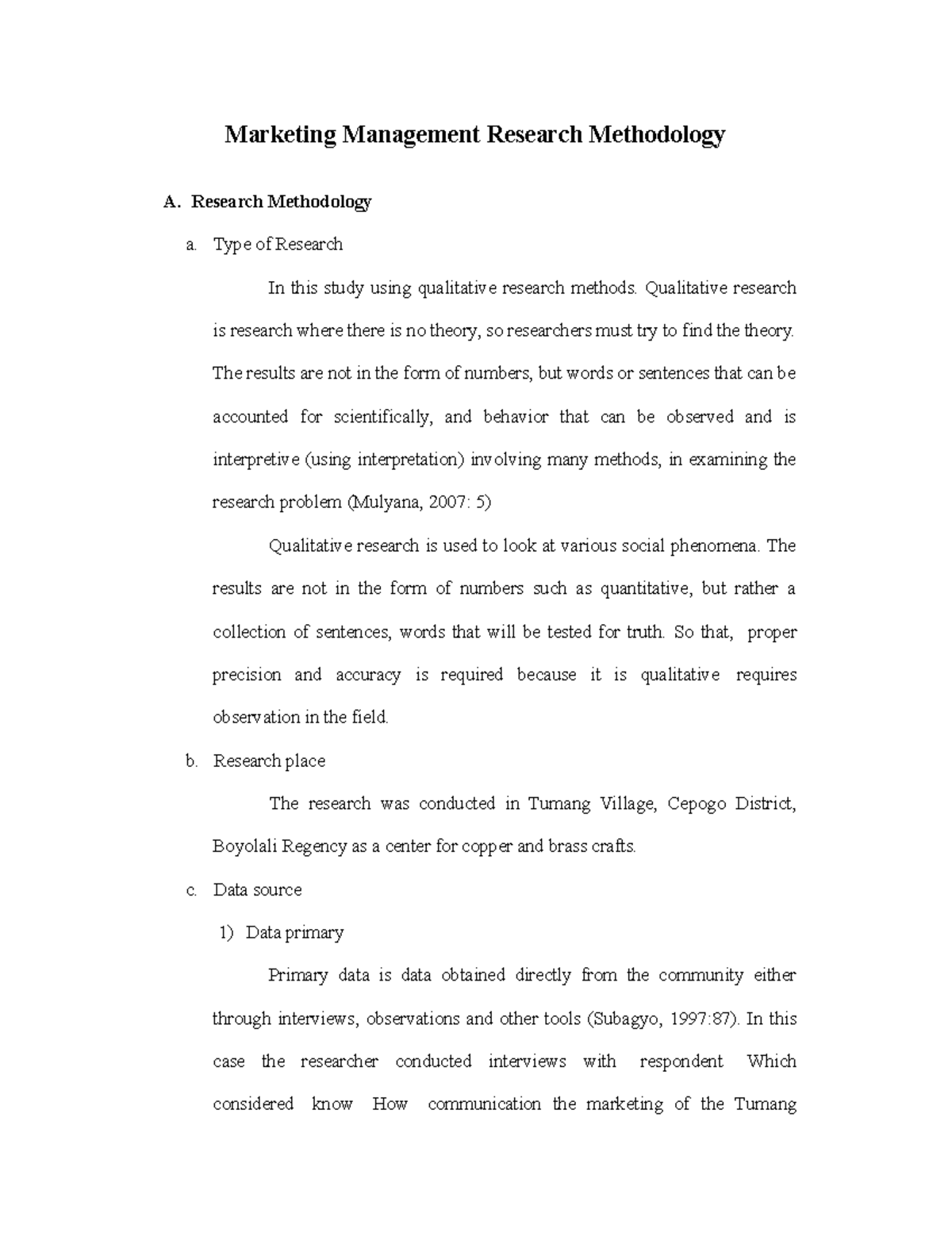 Marketing Management Research Methodology - Research Methodology a ...