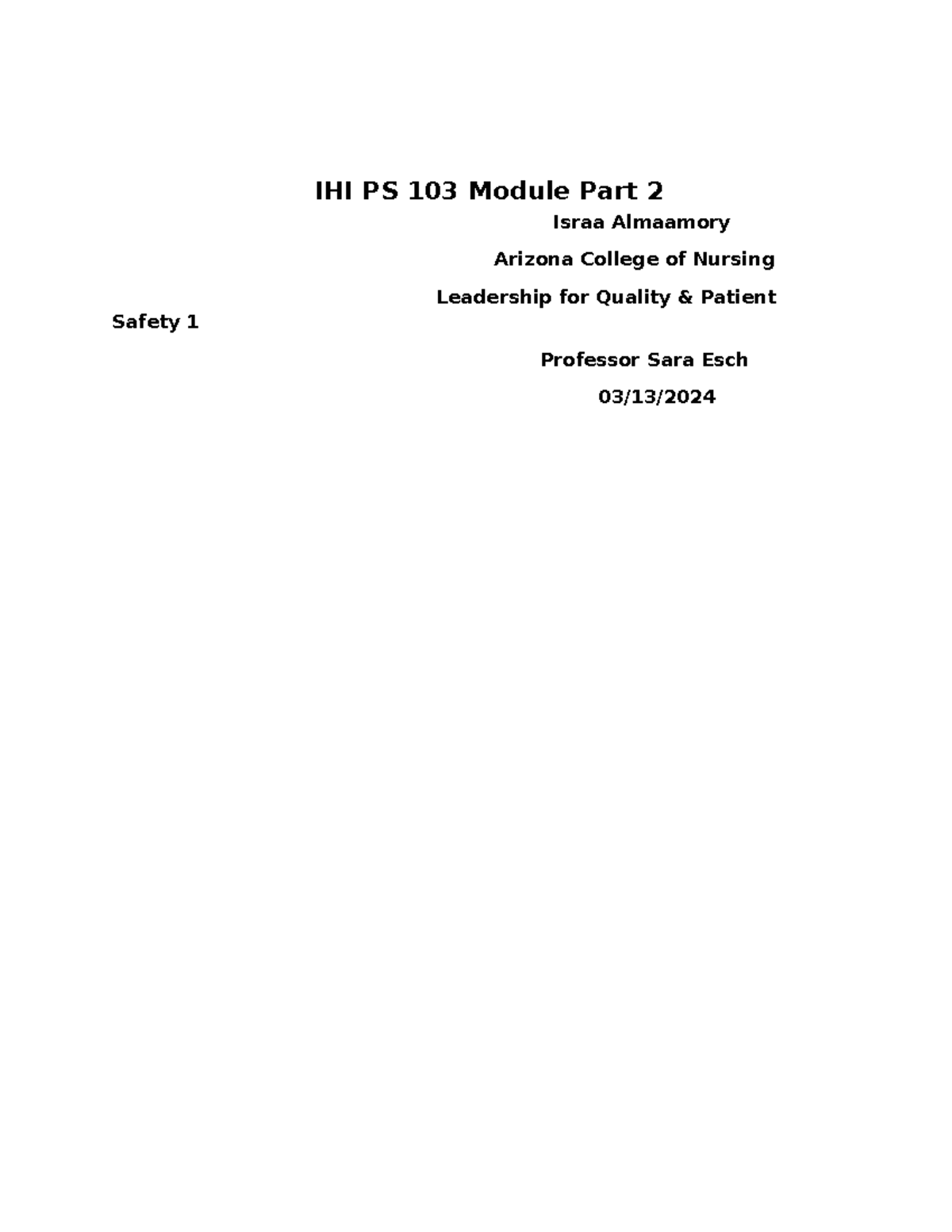IHI PS 103 Module Part 2 - N/A - IHI PS 103 Module Part 2 Israa ...