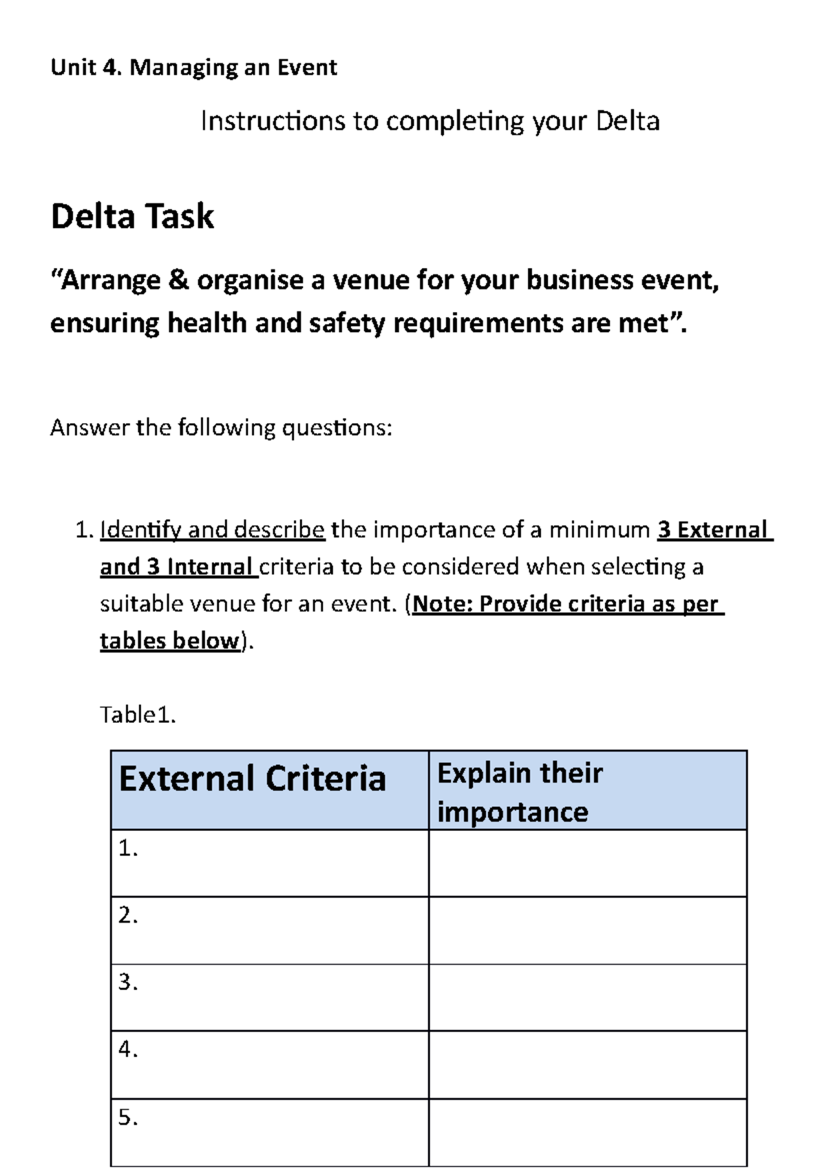 Unit%204%20Delta%20Task - Unit 4. Managing an Event Instructions to ...