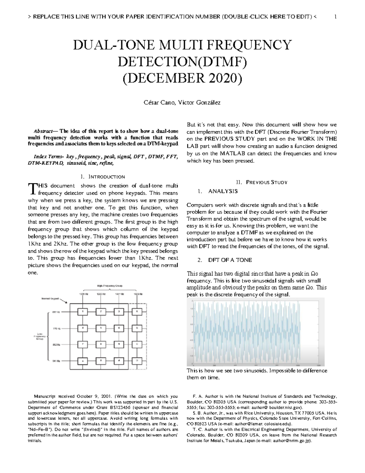 Ccmvgm - Abstract — The idea of this report is to show how a dual-tone ...