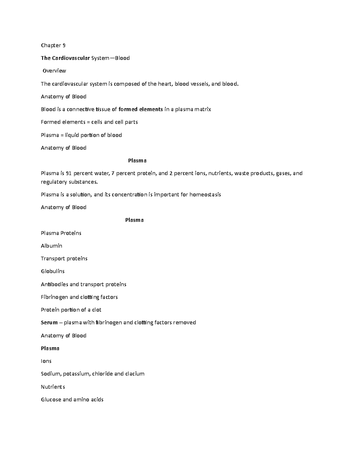 Ch 9 - Cardiovascular - Chapter 9 The Cardiovascular System—Blood ...
