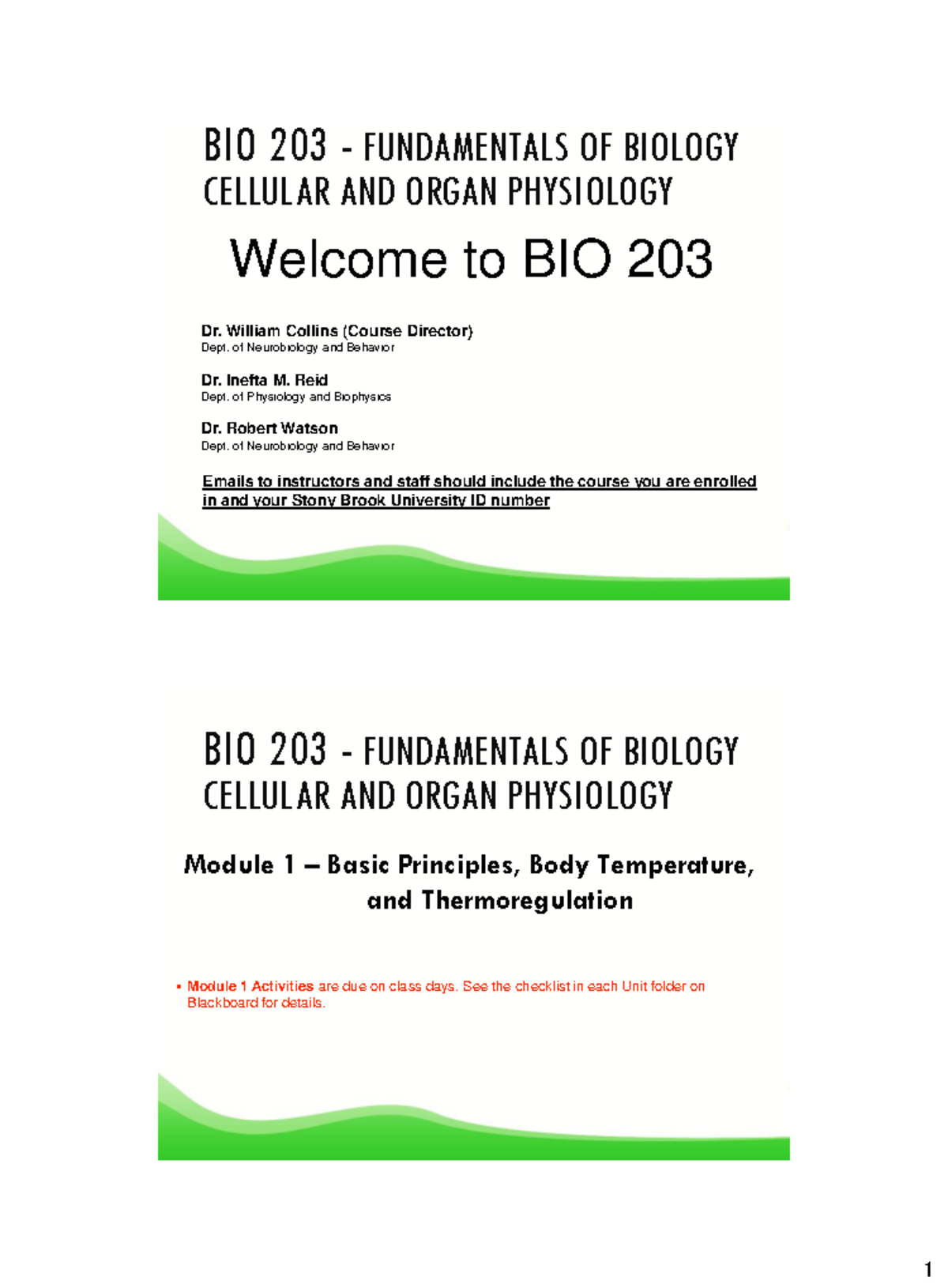 Module 1 - Basic Principles, Body Temperature, and Thermoregulation (203 22S)w answers - BIO 203 ...