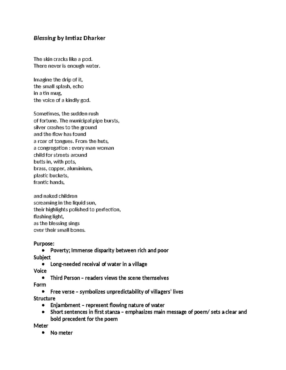 Blessing [Annotated] - Blessing by Imtiaz Dharker The skin cracks like ...