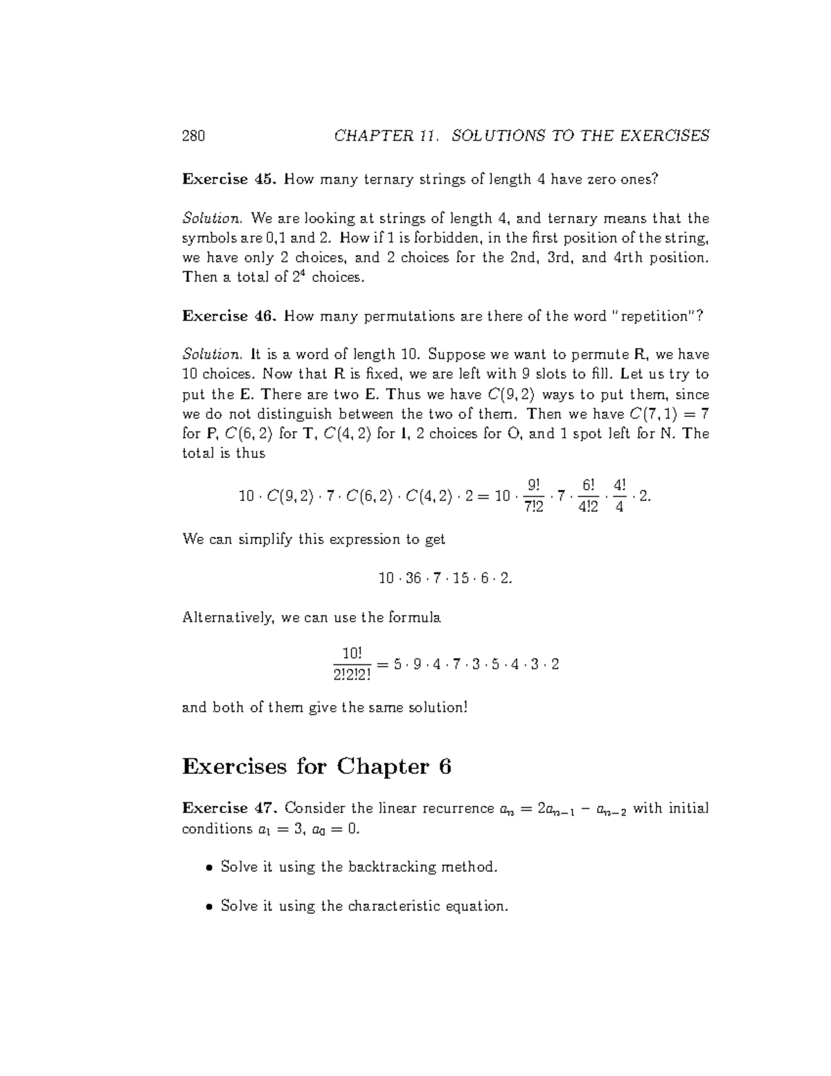 Sol HW 6b - MH1812 - 280 CHAPTER 11. SOLUTIONS TO THE EXERCISES Exercise 45 many ternary strings ...