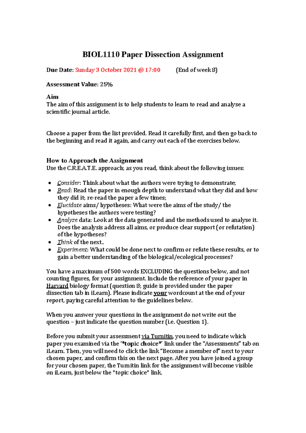 BIOL1110 Paper Dissection Assignment Instructions 2021 - BIOL1110 Paper ...