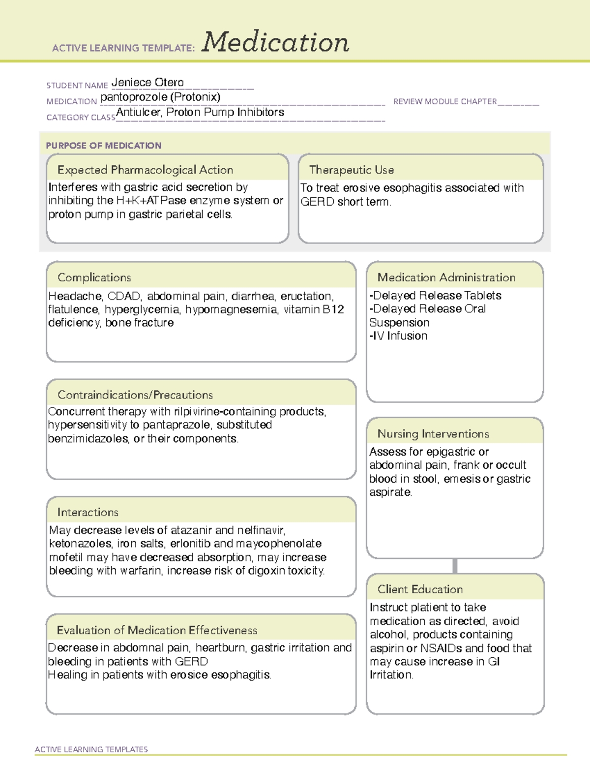 Medicationpantoprozole - ACTIVE LEARNING TEMPLATES Medication STUDENT ...