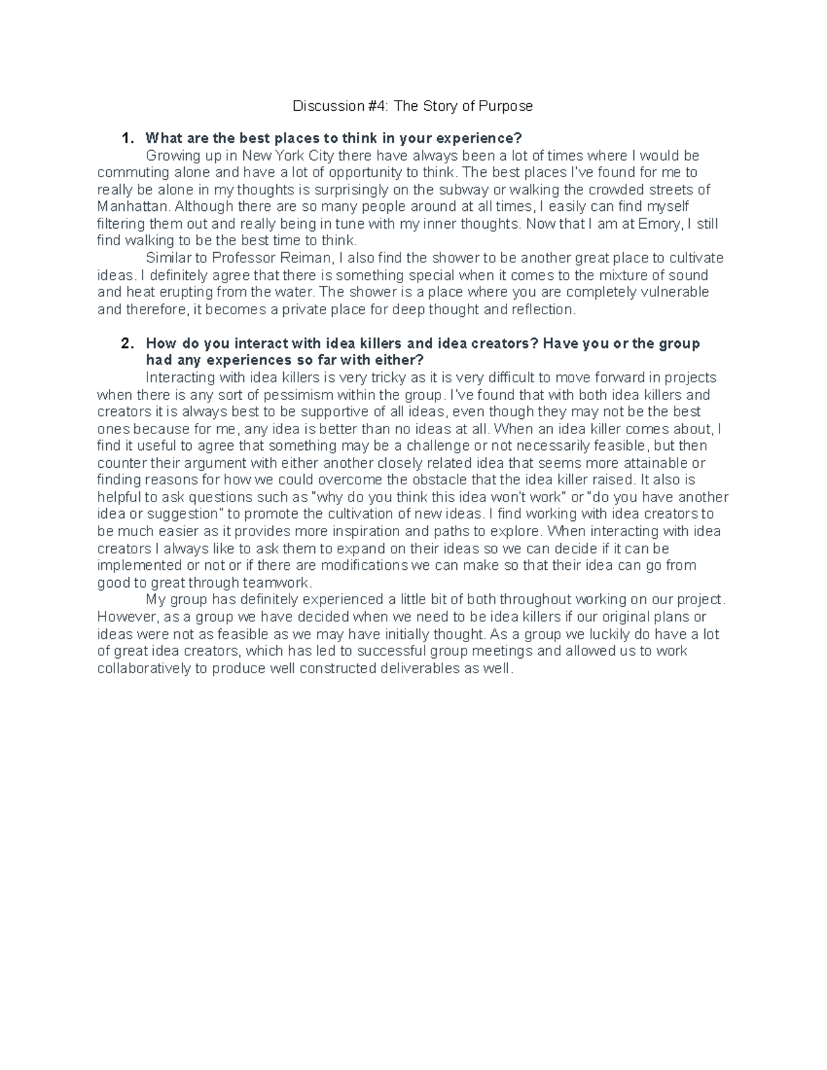 Discussion #4 The Story of Purpose - Discussion #4: The Story of ...