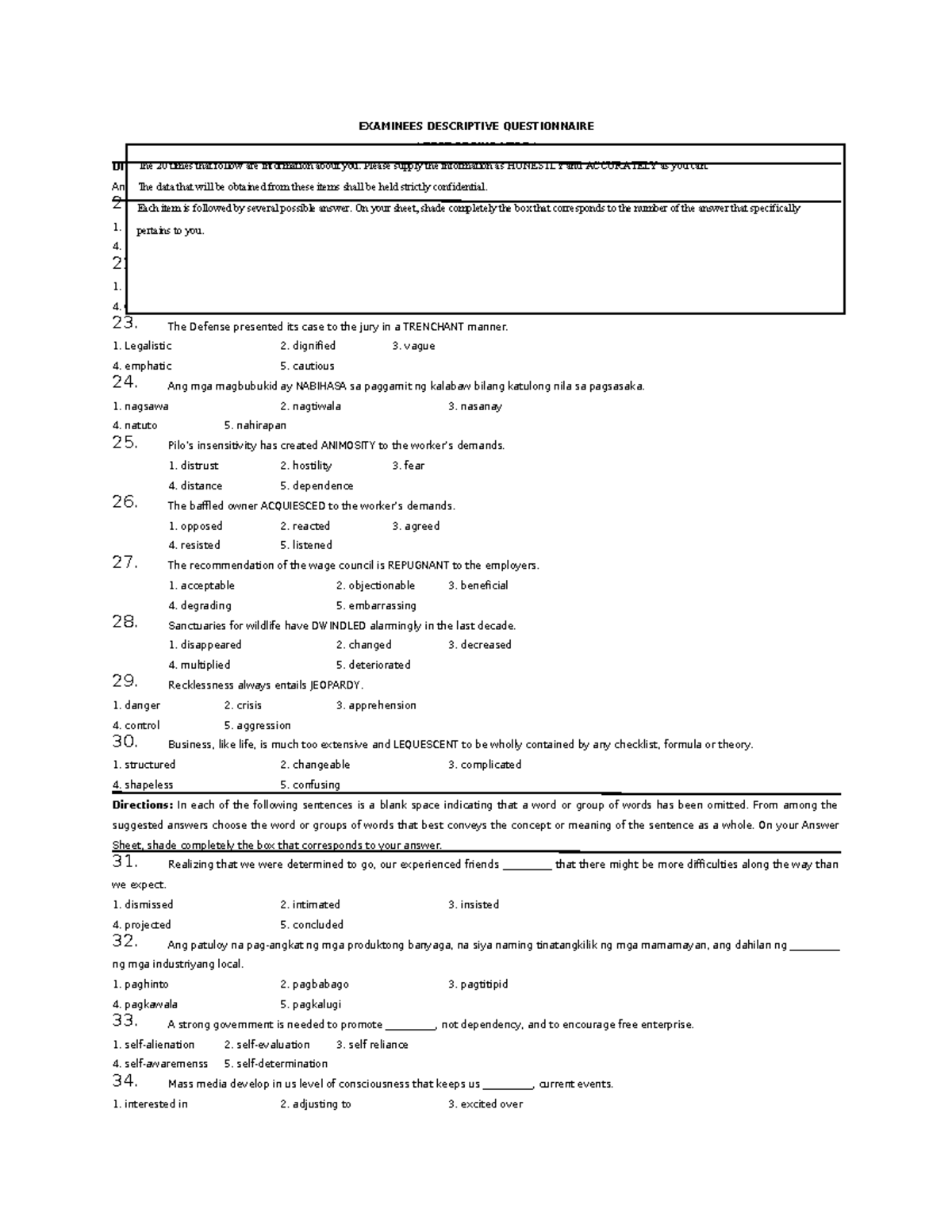 CSC 0 - CSE Reviewer 21-170 www.teachpinas.com - EXAMINEES DESCRIPTIVE ...