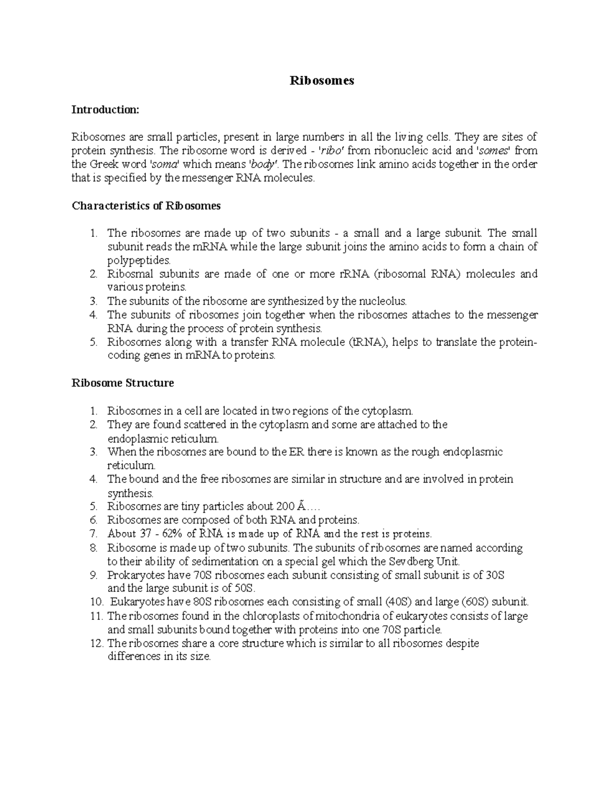 Ribosomes - Lecture notes 1-2 - Cell Biology - SGBAU - Studocu