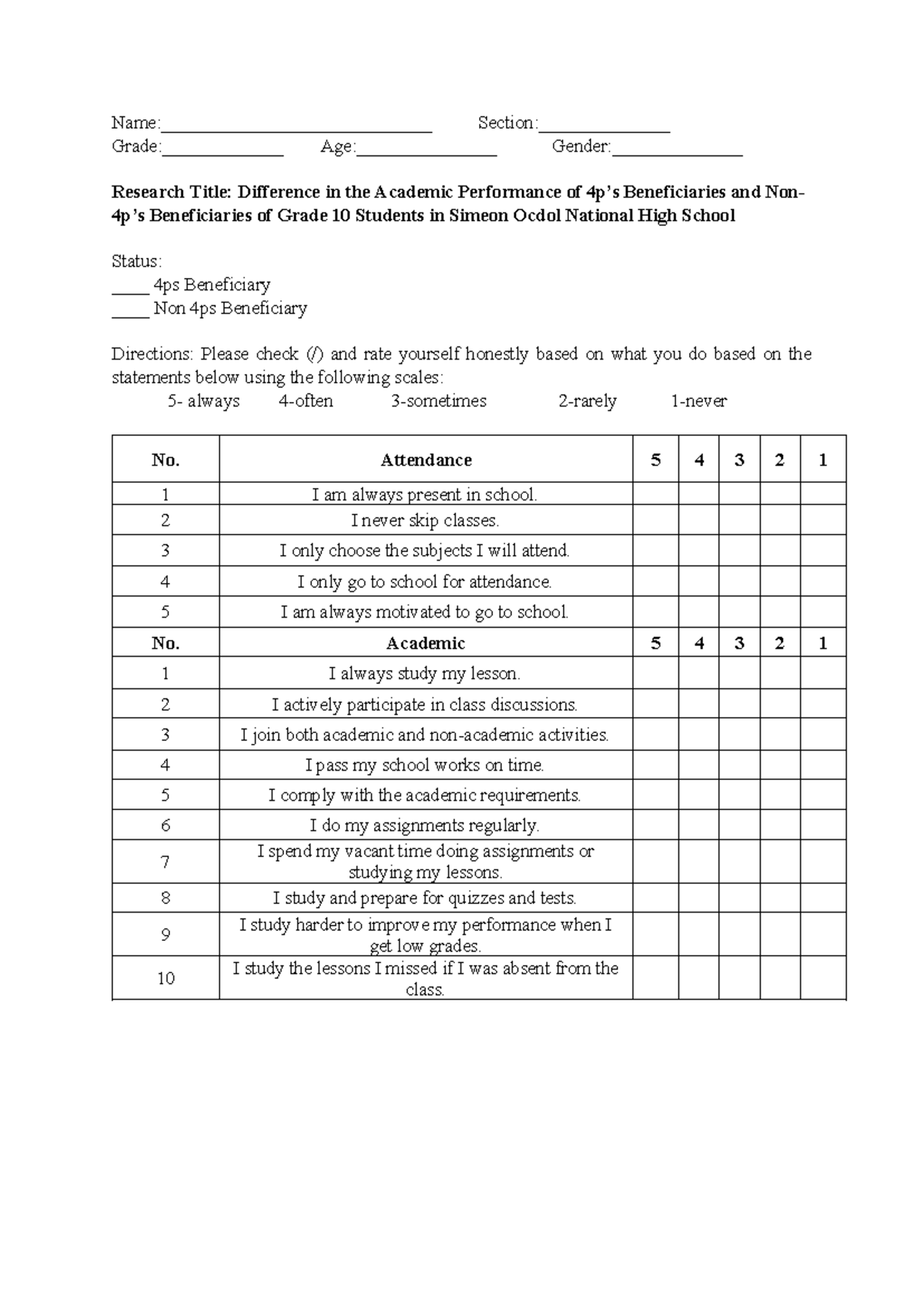 Questionnaire - Name:_____________________________ Section ...