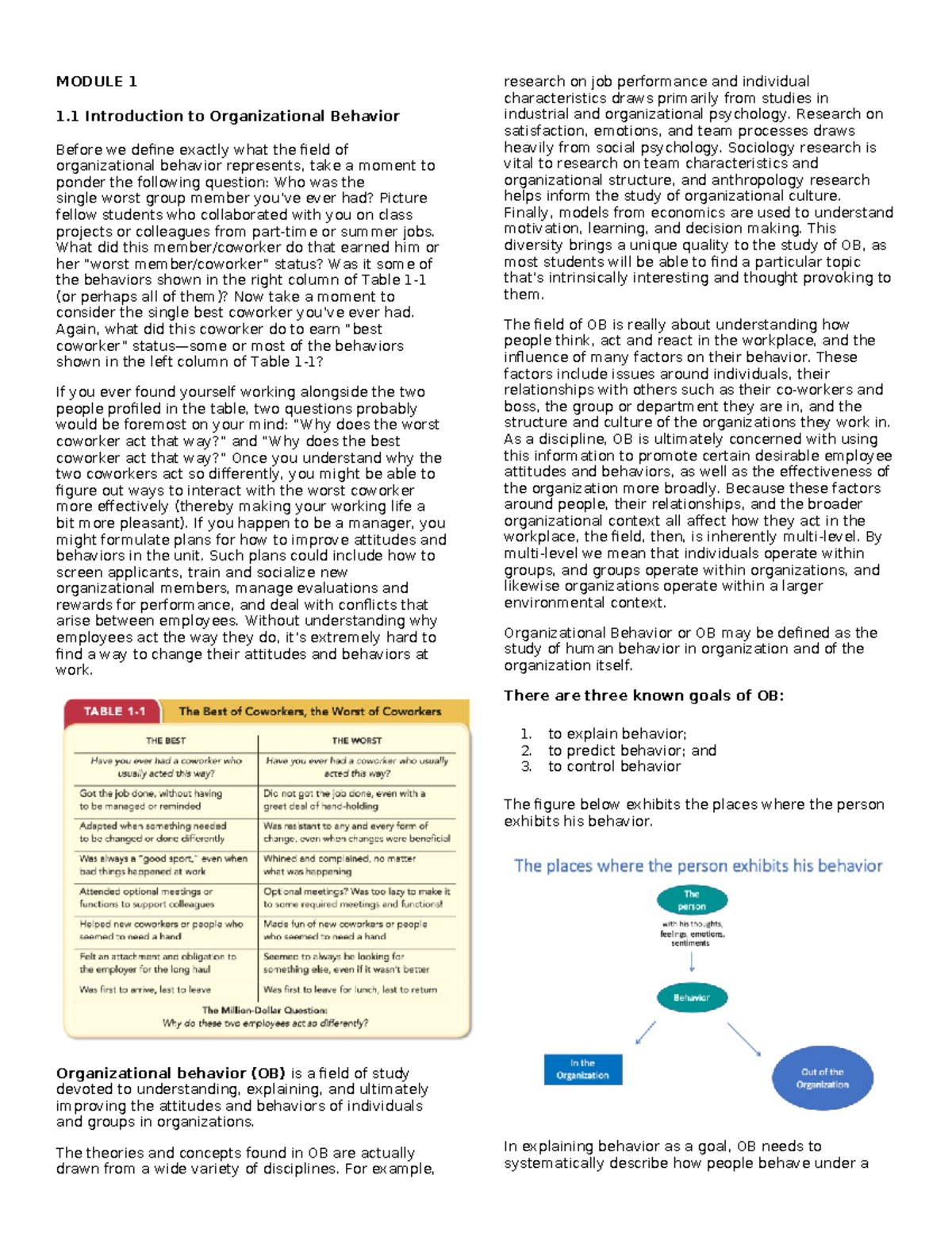 HBO - Module 1 - MODULE 1 1 Introduction to Organizational Behavior Before we define exactly ...