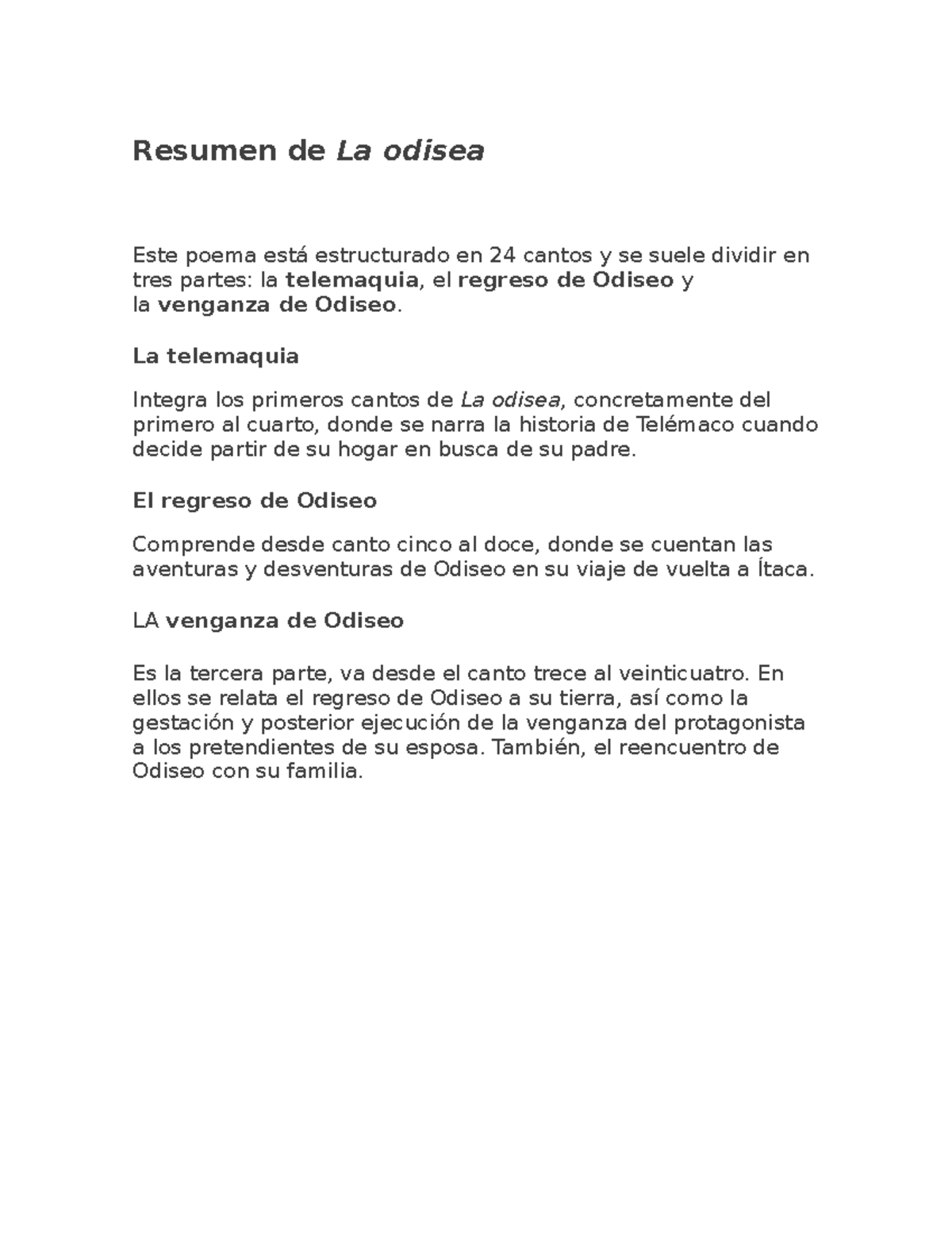 Odisea resumen - Resumen de La odisea Este poema está estructurado en ...